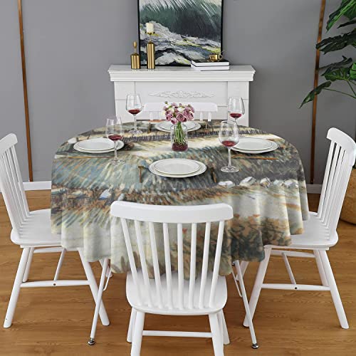 Round Waterproof Tablecloth Van-Gogh-Factories,-Outskirts-of-Paris,-near-Montmartre- for Kitchen Dining/Party/Wedding Use Reusable Table Cover