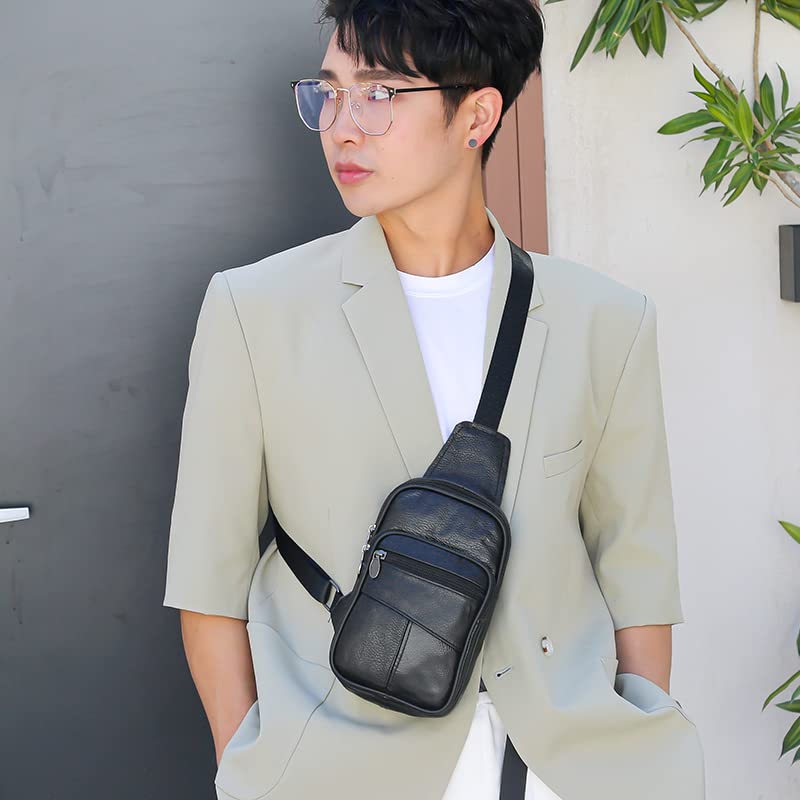 JBB Sling Bag Crossbody Sling Backpack for Man with Cowhide Shoulder Bags Travel Hiking Chest Bag