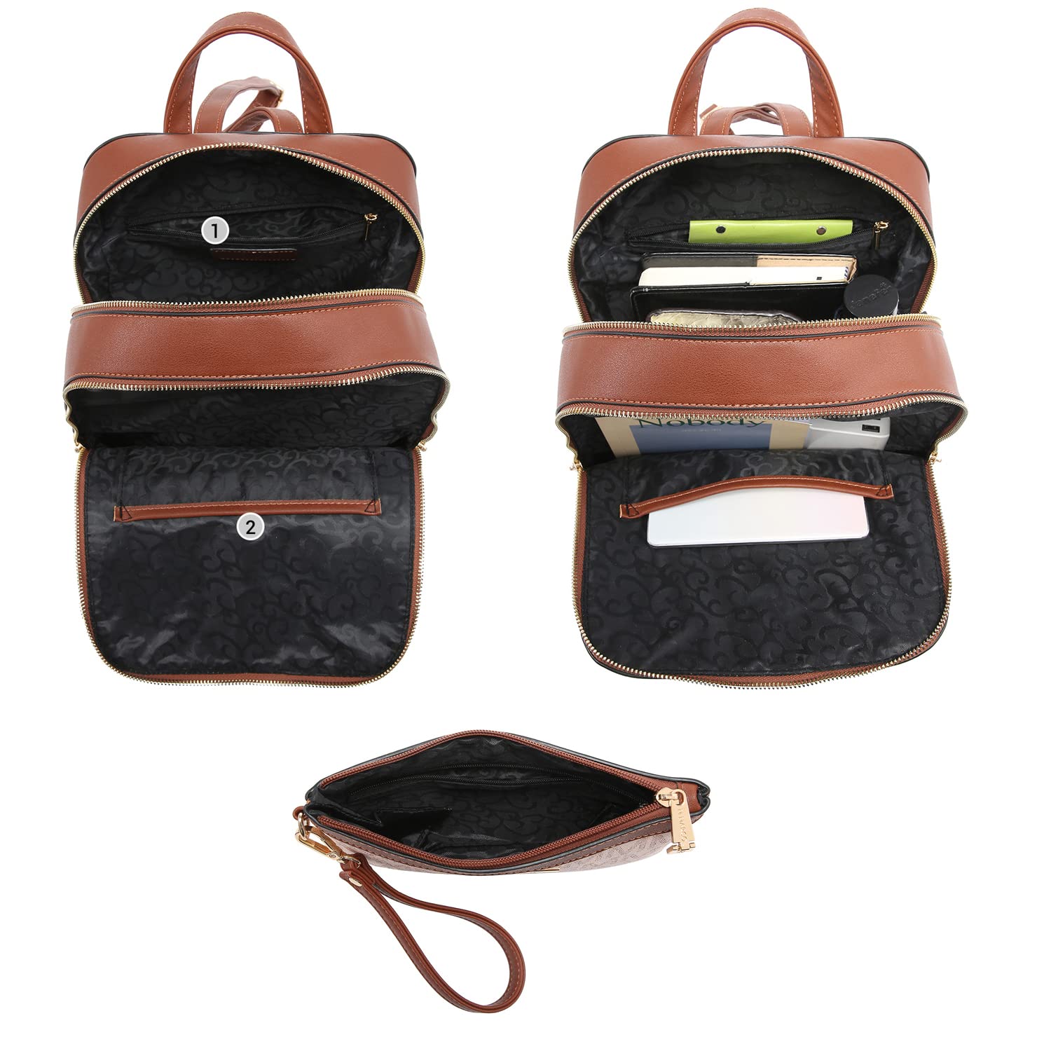 MKP Women Fashion Medium Anti-theft Backpack Purse (Coffee and Pink)