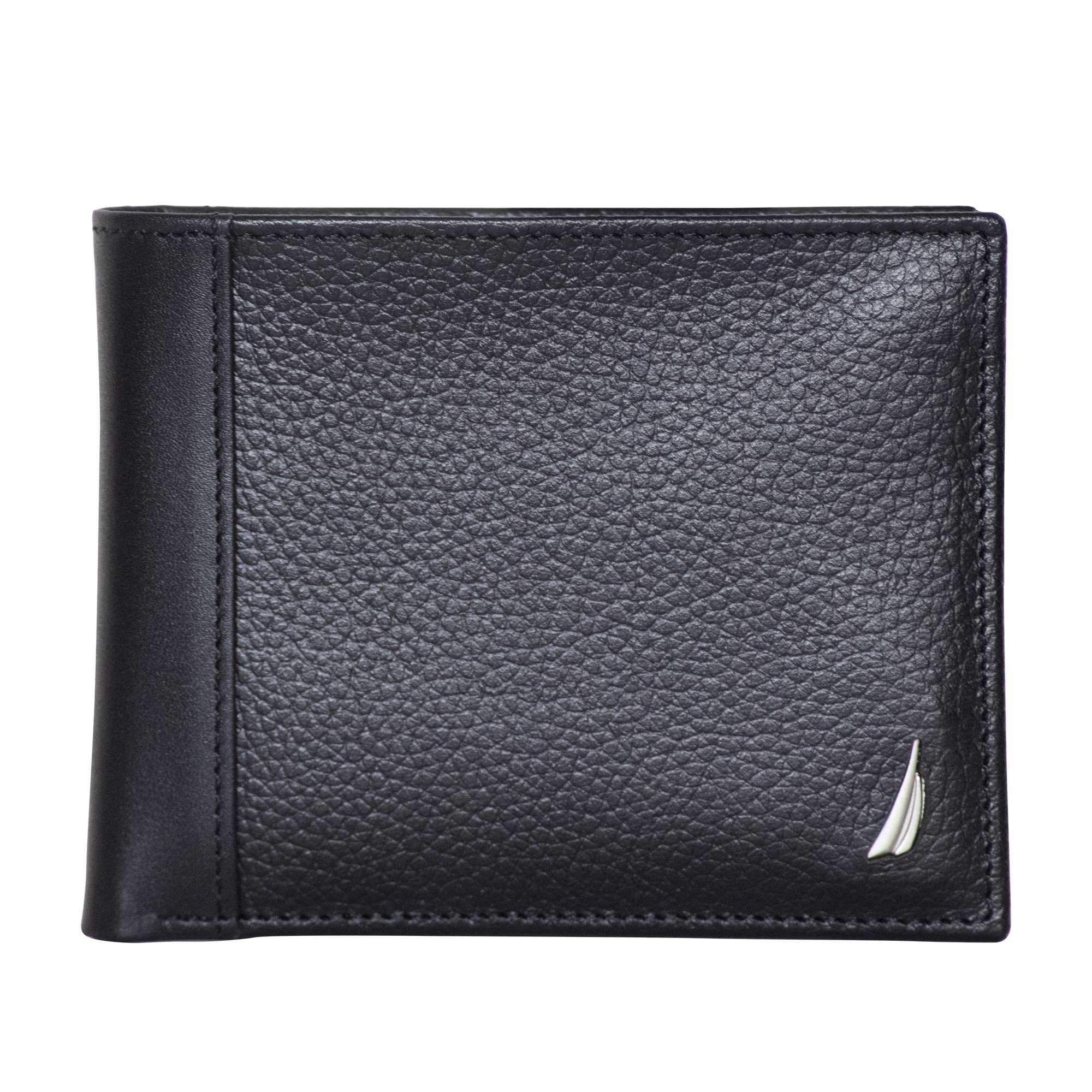 Nautica Mens Classic Leather Bifold Travel Accessory- Wallet, J-Class - Black