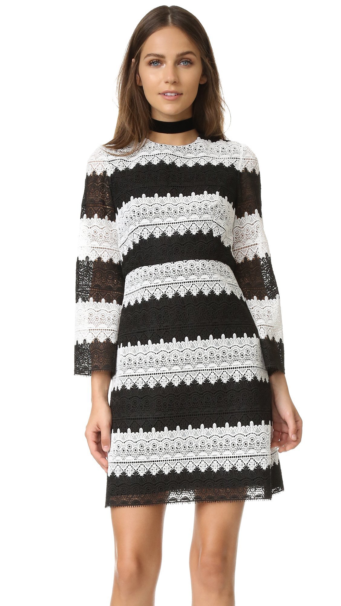 Jill Jill Stuart Women's 3/4-Sleeve Lace Two-Tone Dress, Black/White, 6