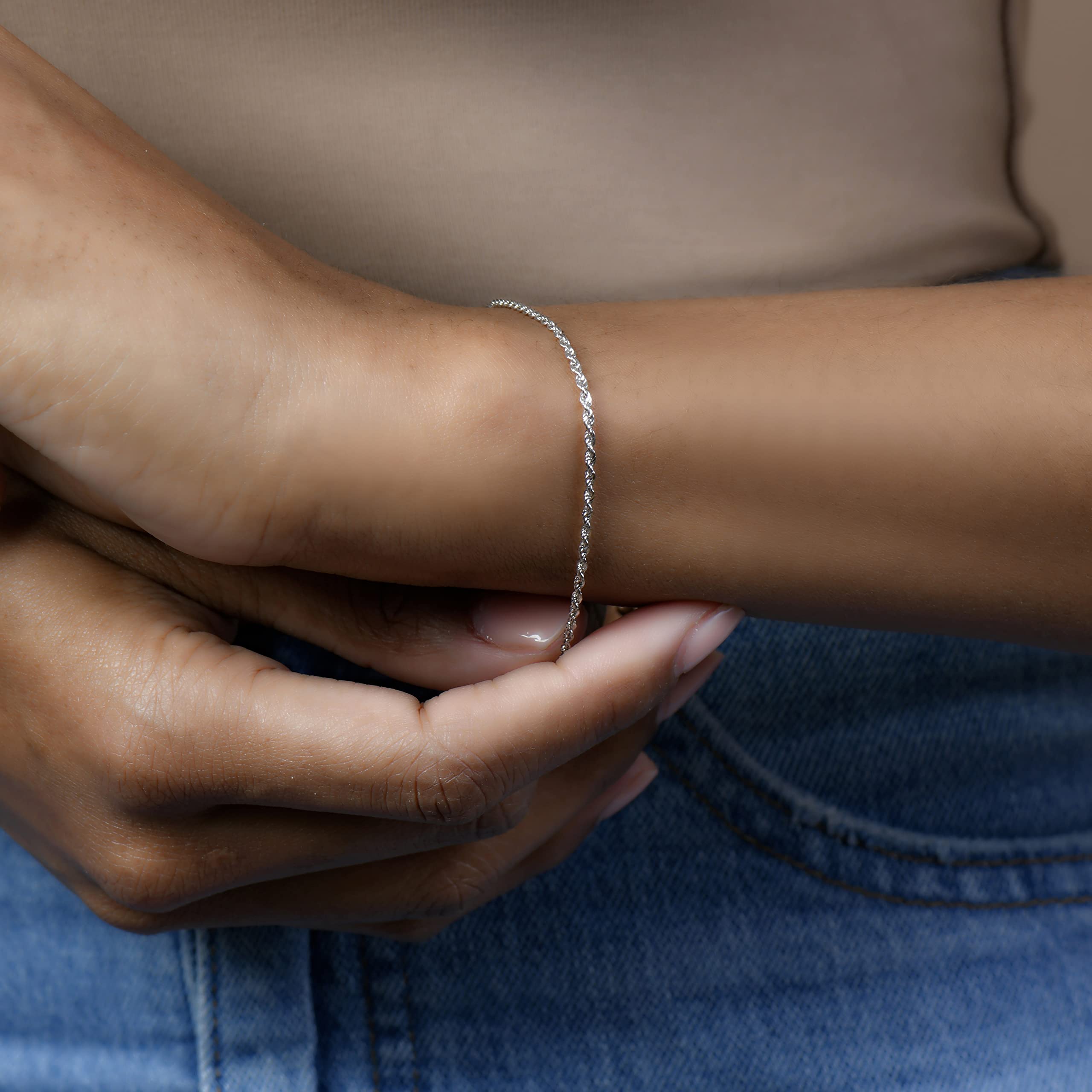 PORI JEWELERS 14K Gold 1.5MM Diamond Cut Rope Chain Bracelet - 7" - Available in White Gold
