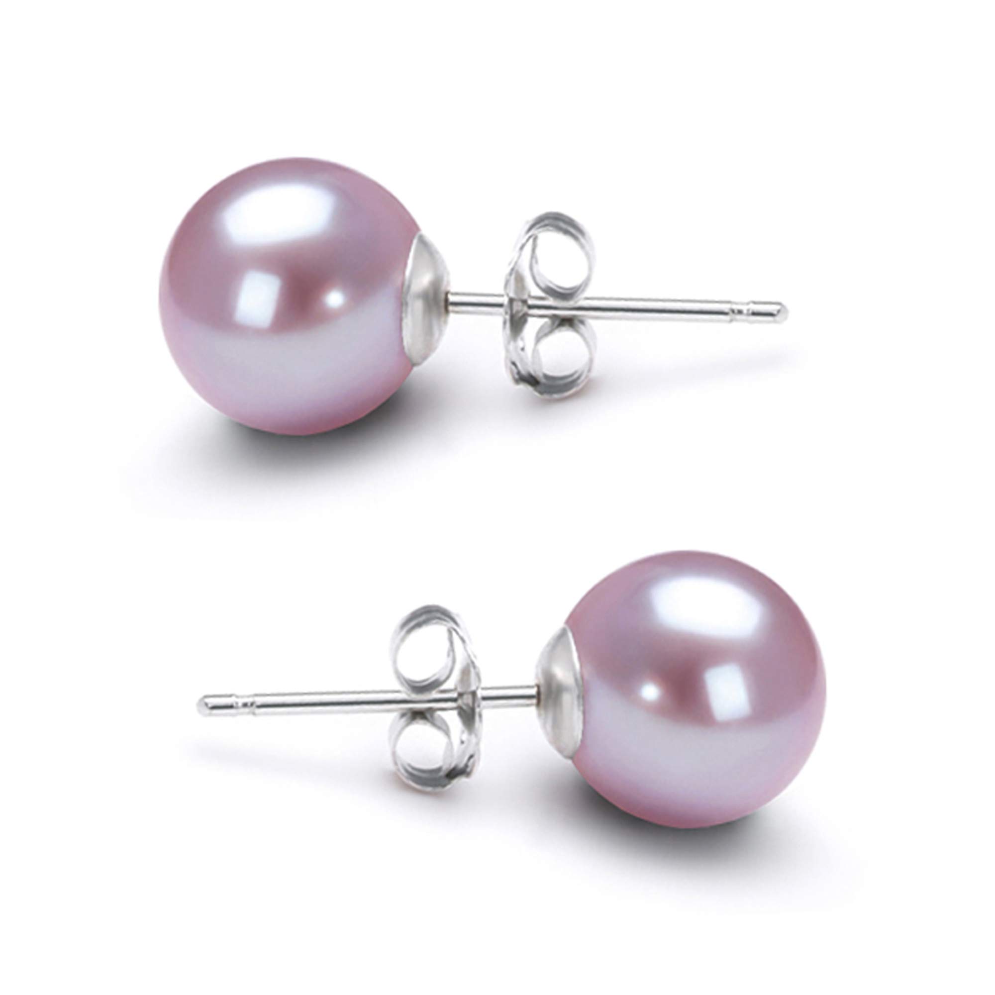 Japanese Freshwater Cultured Pearl Earrings Stud AAA Graded 6mm Lavender Stud Earrings for Women with Sterling Silver Settings and Jewelry Gift Box - Orien Jewelry