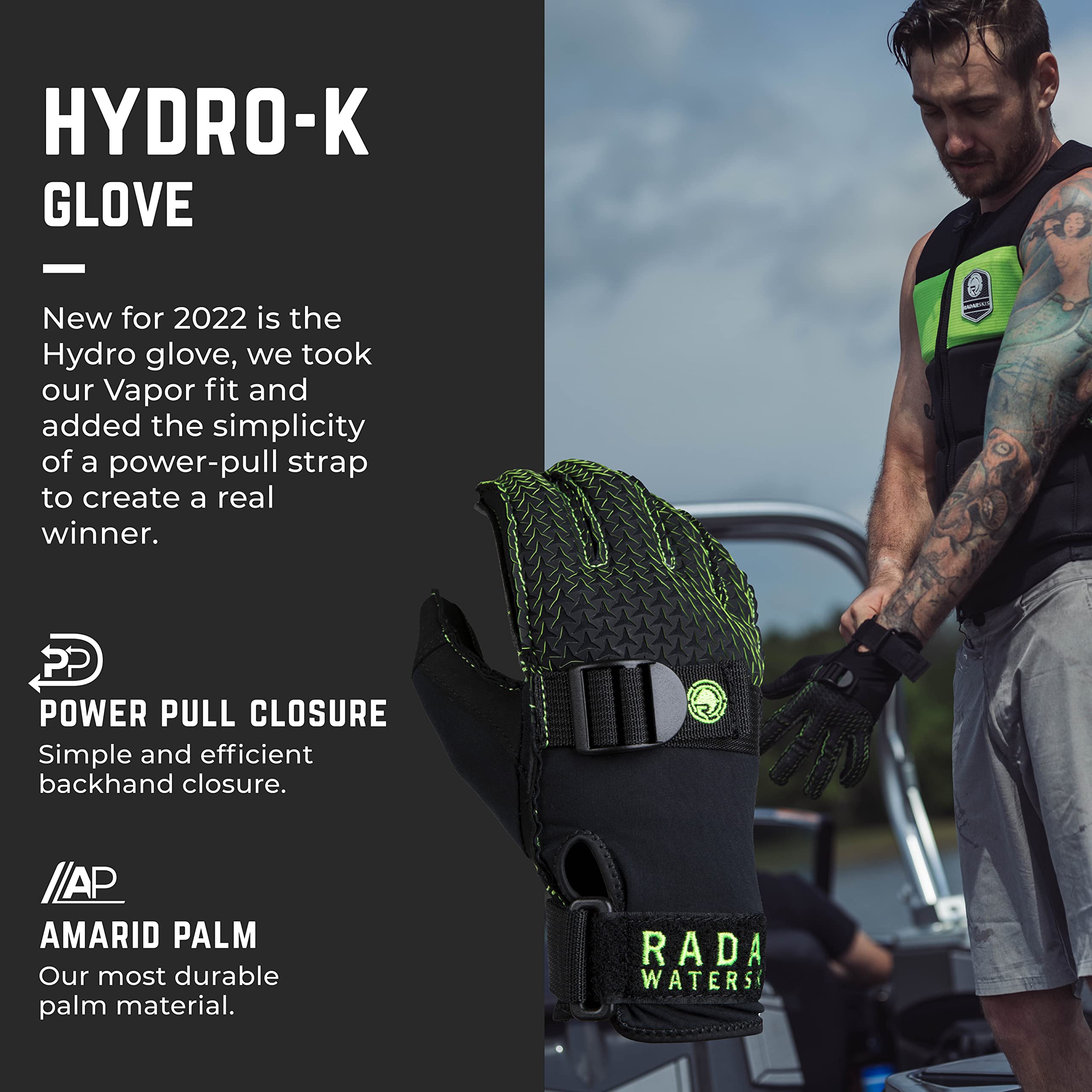 Radar Hydro-K Inside-Out Glove, Matte Black/Volt Green, Large
