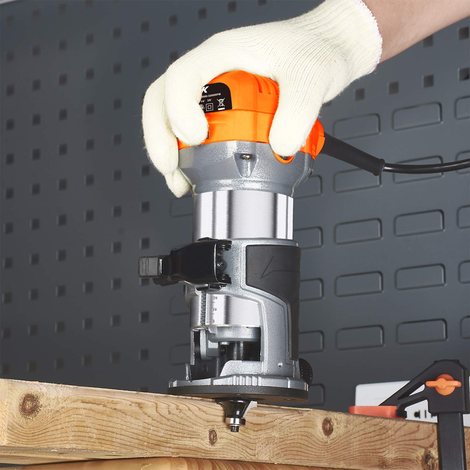 VOLLTEK 6.5-Amp Wood Router Tool, 1.25 HP Compact Trim Router with 5PCS Wood Router Bits, Edge Guide, Roller Guide, Dust Hood and 1/4" & 3/8" Collets Dobetter