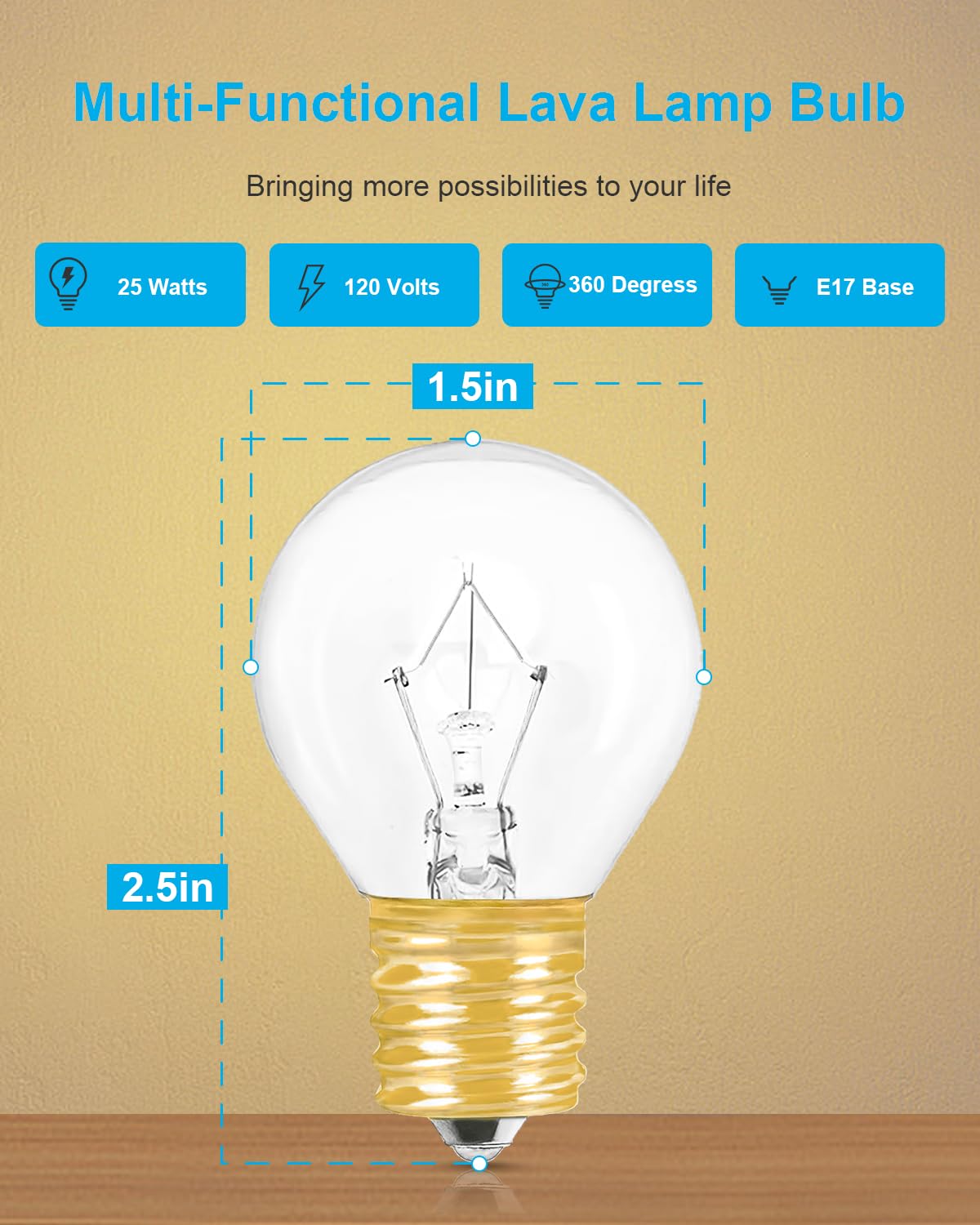 Lava Lamp Bulb 25 Watt, E17 Intermediate Base 6 Packs The Lava Original Replacement Bulb for 14.5-Inch Lava Lamp, Soft Warm White Glow, Long Life, High Temp Resistance, High-Output Heat S11 Bulb