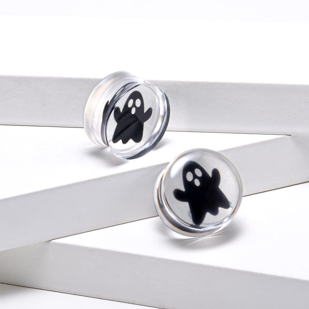 POBAISITER 1 Pair Acrylic Transparent Solid Flare Ear Gauges Tunnels 8mm-30mm Stretcher Graffiti Pattern Ghost Face Spiderweb Bat For Woman Man Body Piercing Jewelry