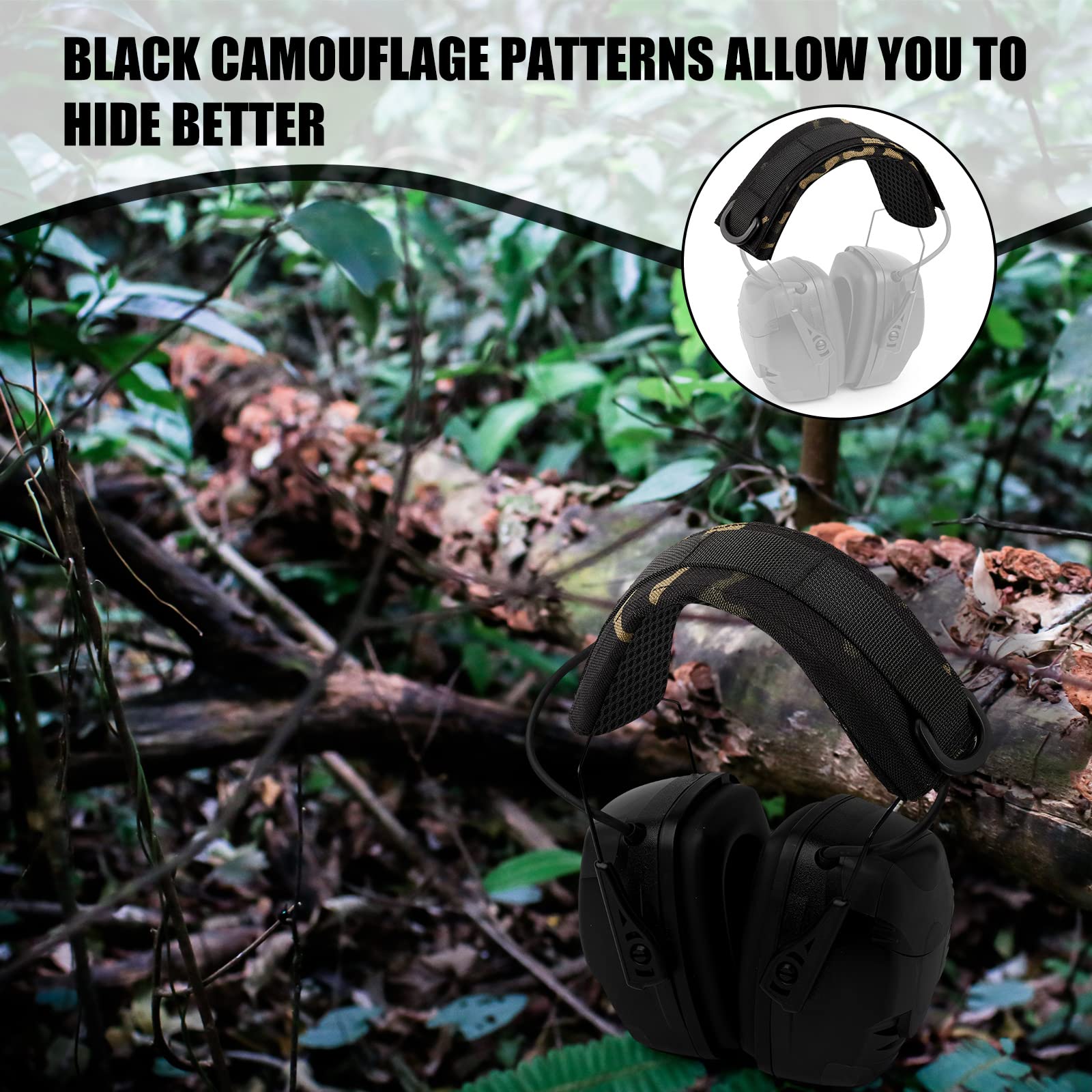 Patelai 2 Pieces Headset Cover Tactical Earmuffs Modular Cover for Accessories Replacement Headphone Headband Headset Cover Fit for All General Tactical Earmuffs, Black Camo