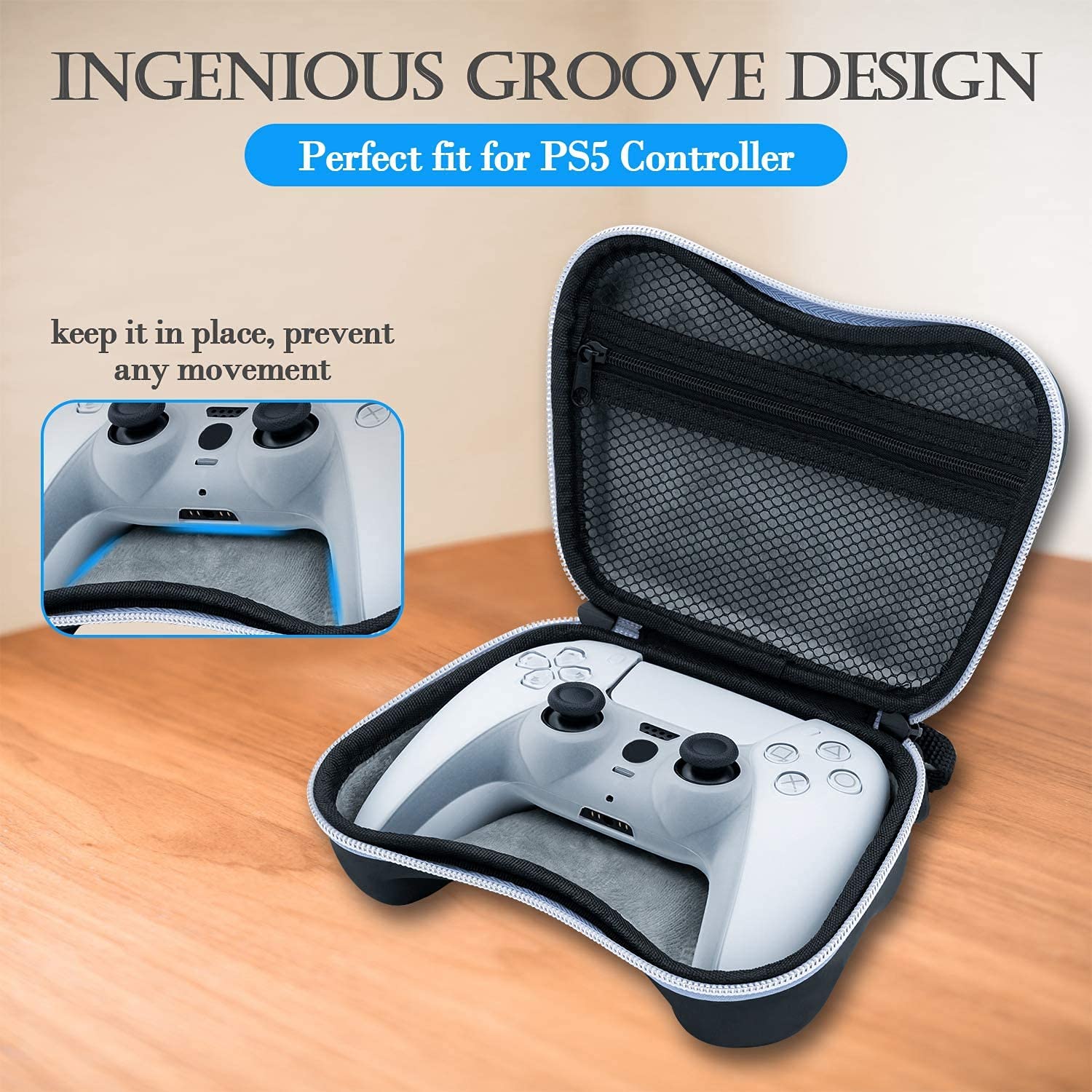 LYCEBELL Carrying Case for PS5 DualSense Wireless Controller, Hard Shell Travel Storage Bag 6 in 1 Kit for Playstation 5, Silicone Protective Cover Case (Black)