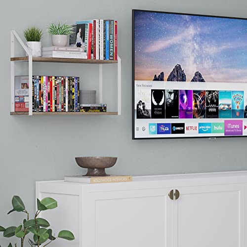 Wallniture Modena 2-Tier 24" Bathroom Organizer, Wall Shelves Kitchen Organization, Laundry Decor Book Shelves for Wall Living Room Burnt Finish, White Bracket