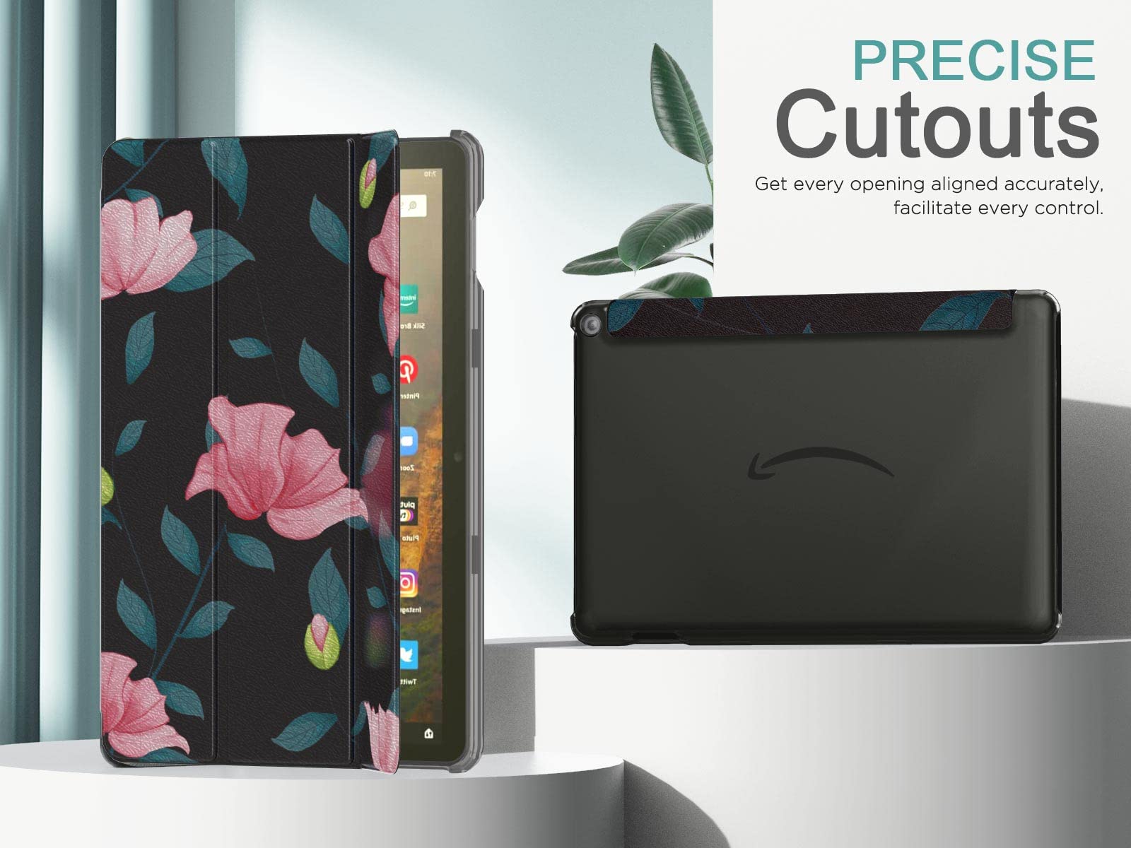 MoKo Case Fits All-New Kindle Fire HD 10 & 10 Plus tablet (11th generation, 2021 release)10.1", PU Leather Trifold Stand Cover with Translucent Frosted Backshell with Auto Wake/Sleep Function, Black