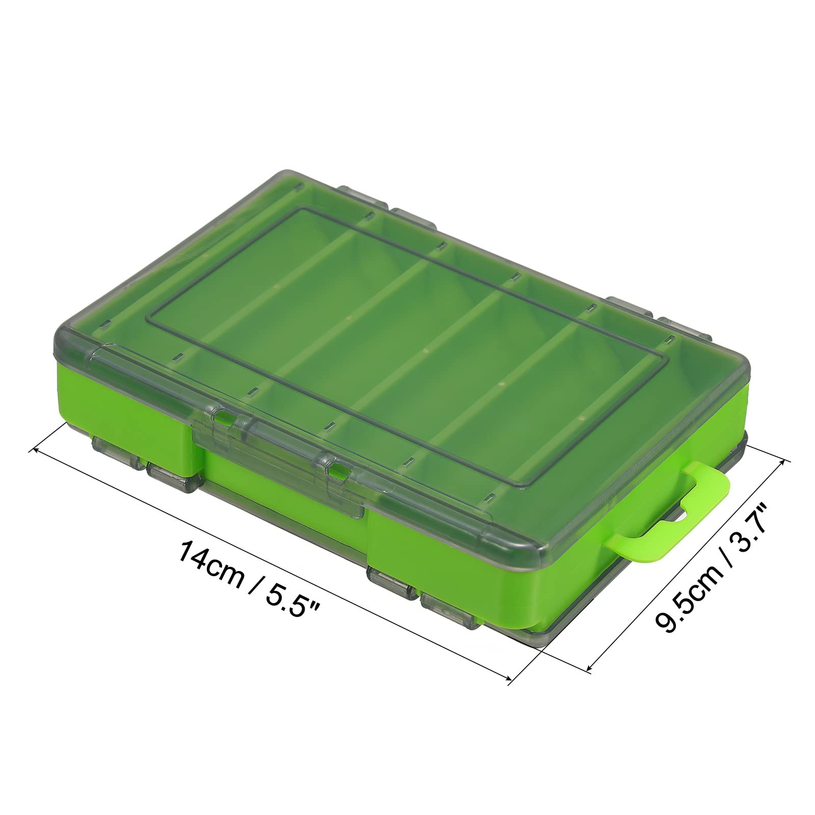 PATIKIL Two Sided Fishing Lure Storage Box Plastic Fish Tackle Container Organizer, Green