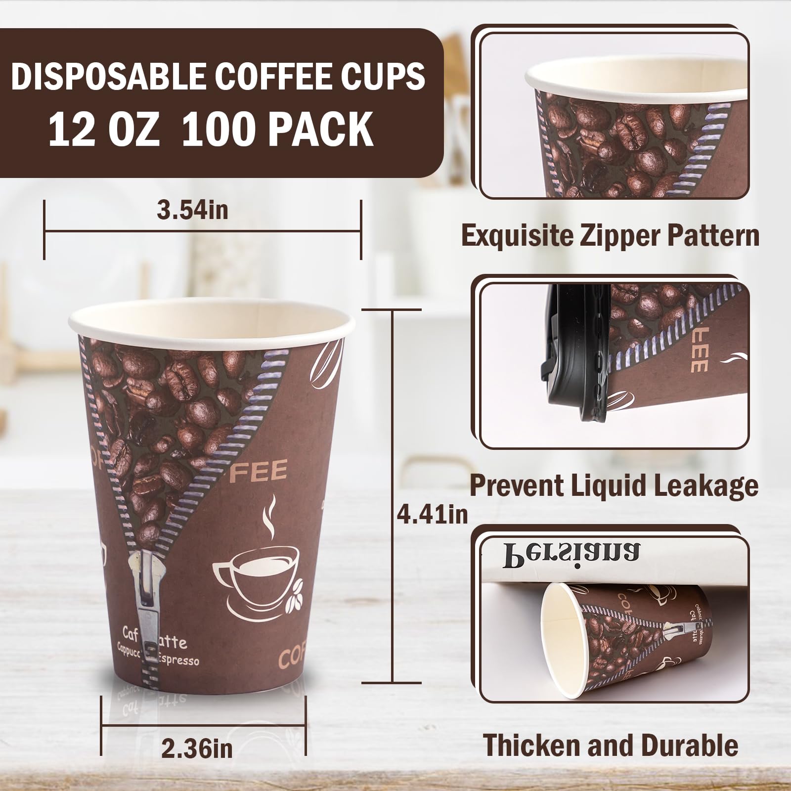 Lamosi 12 oz Coffee Cups with Lids,Sleeves -100 Pack Disposable Coffee Cups To Go Insulation Coffee Cups for Shops, Cafes, and Hot/Cold Drink(Dark Brown)
