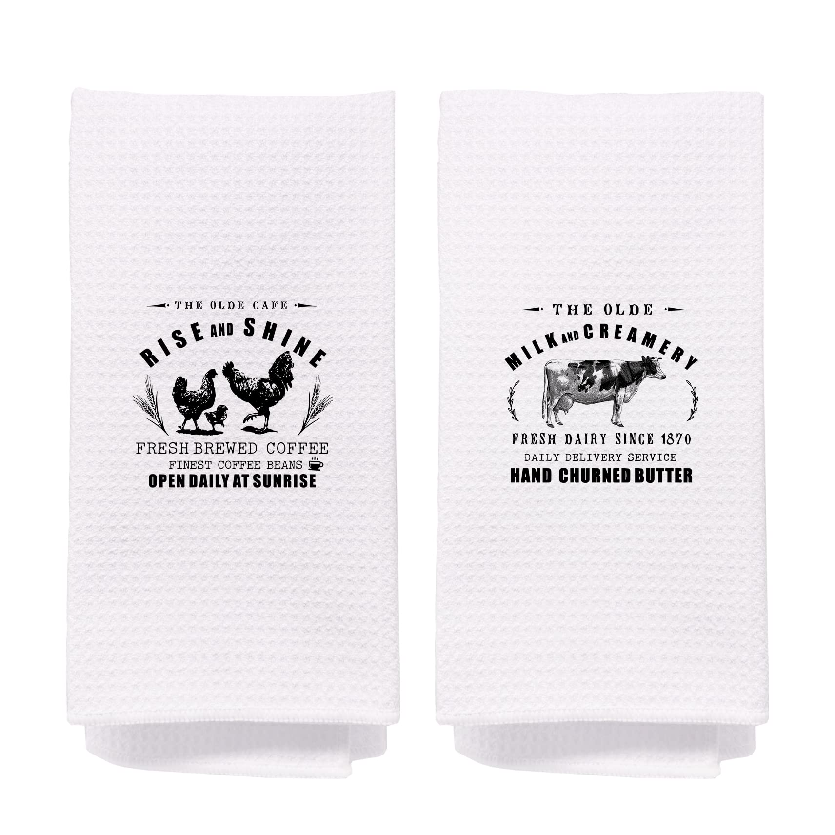 NEGIGA Vintage Farmhouse Dairy Cattle Cow Home Chickens Kitchen Towels and Dishcloths Sets 24x16 Inch Set of 2,Farm Animal Decor Decorative Dish Hand Tea Bath Towels for Kitchen Bathroom
