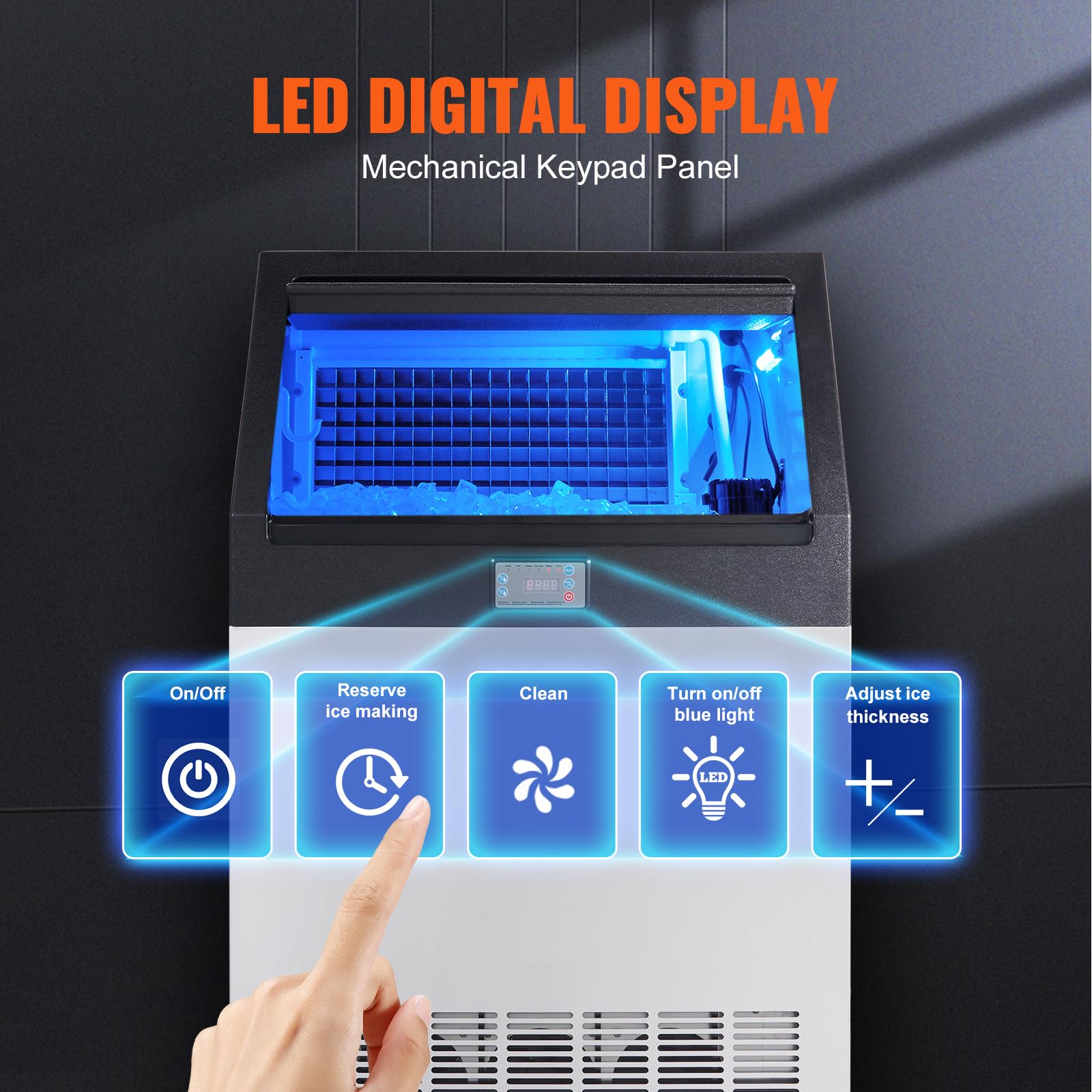 VEVOR Commercial Ice Maker Machine, 265lbs/24H, Ice Maker Machine, 126 Ice Cubes in 12-15 Minutes, LED Digital Display Free Standing Ice Maker with 88lbs Storage Capacity, for Home Office Restaurant