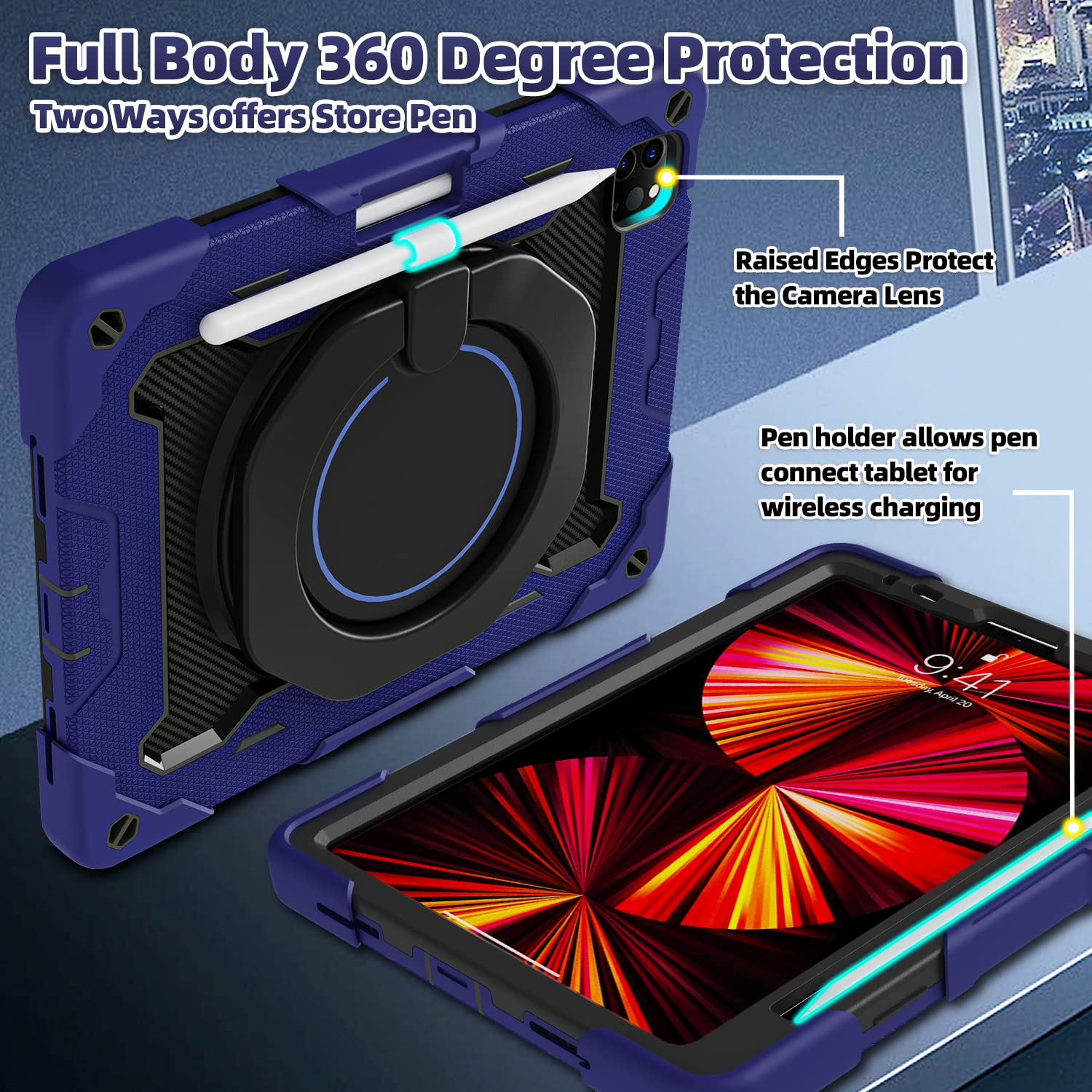 ROISKIN for iPad Air 5th 4th Generation Case (2022 2020) 10.9 inch & iPad Pro 11 Case 4th/3rd/2nd/1st Gen[Screen Protector, Pen Holder,15ft Drop Protection]with 360 Stand Hand Strap for Kids Women Man