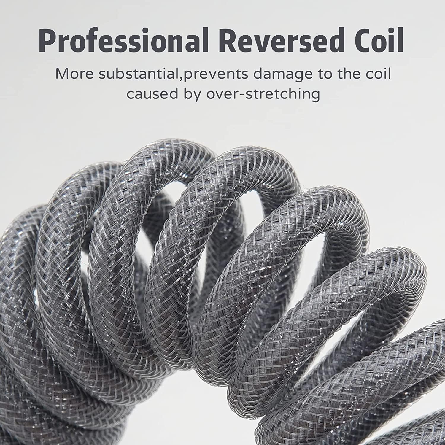 RK ROYAL KLUDGE Coiled Keyboard Cable, USB C Custom Cord for Mechanical Gaming Keyboard, Double-Sleeved Wire with Metal Aviator Connector, 5ft-Grey