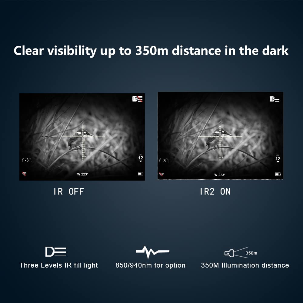 Pard Night Vision Scope, Rifle Scopes with IR850nm, Day/Night Hunting Scope with Calculator, Video Records, Video Record, Wi-Fi, 70mm Lens, NV008S
