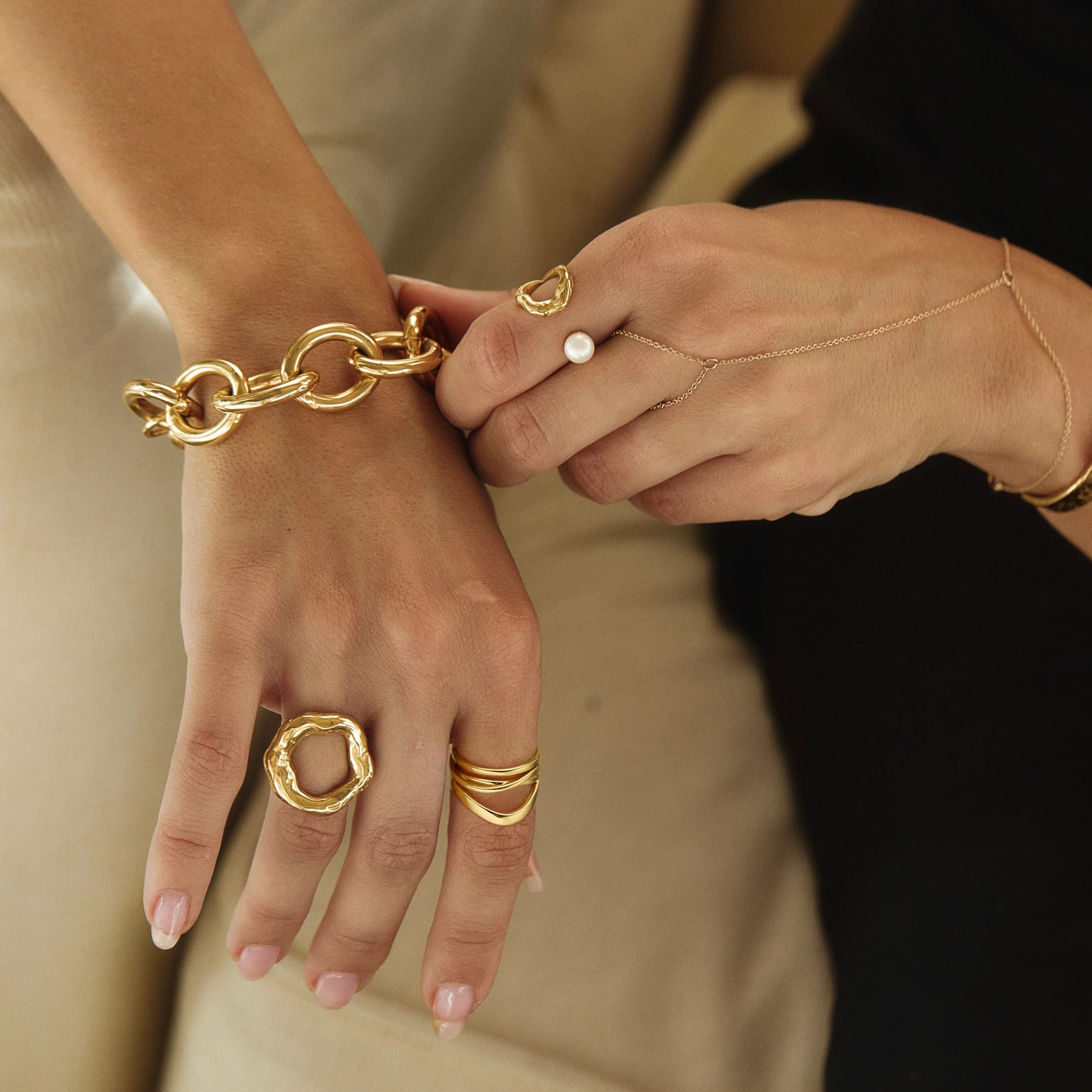 POTESSA Eternity Ring Wedding Bands 18K Gold Plated Cubic Zirconia Emerald Cut Princess Baguette Open Ring