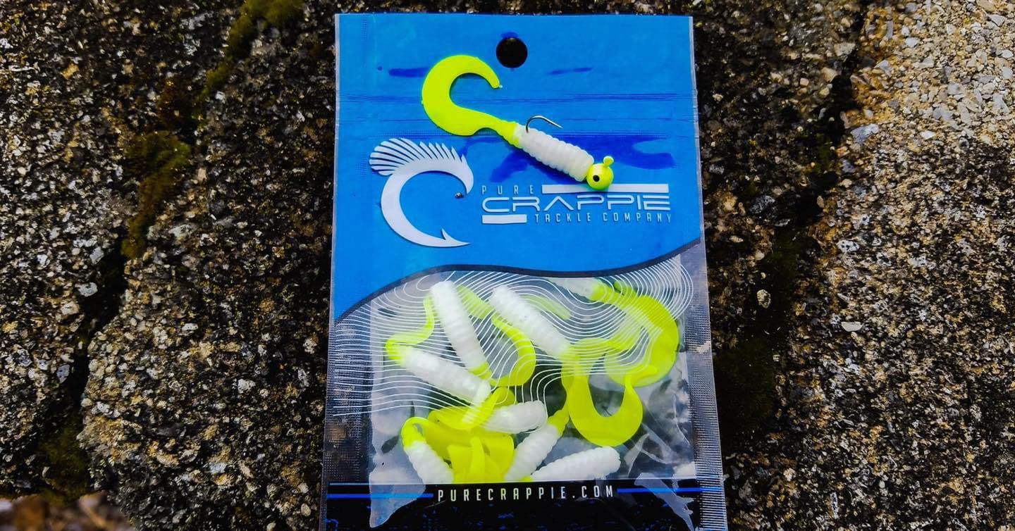 Pure Crappie Pig Tail - White/Chartreuse 2β - 20 Pack β Curly Tail Grub Lure Perfect Soft Plastic Artificial Bait for Crappie, Walleye, Smallmouth Bass and Many Species of Fish