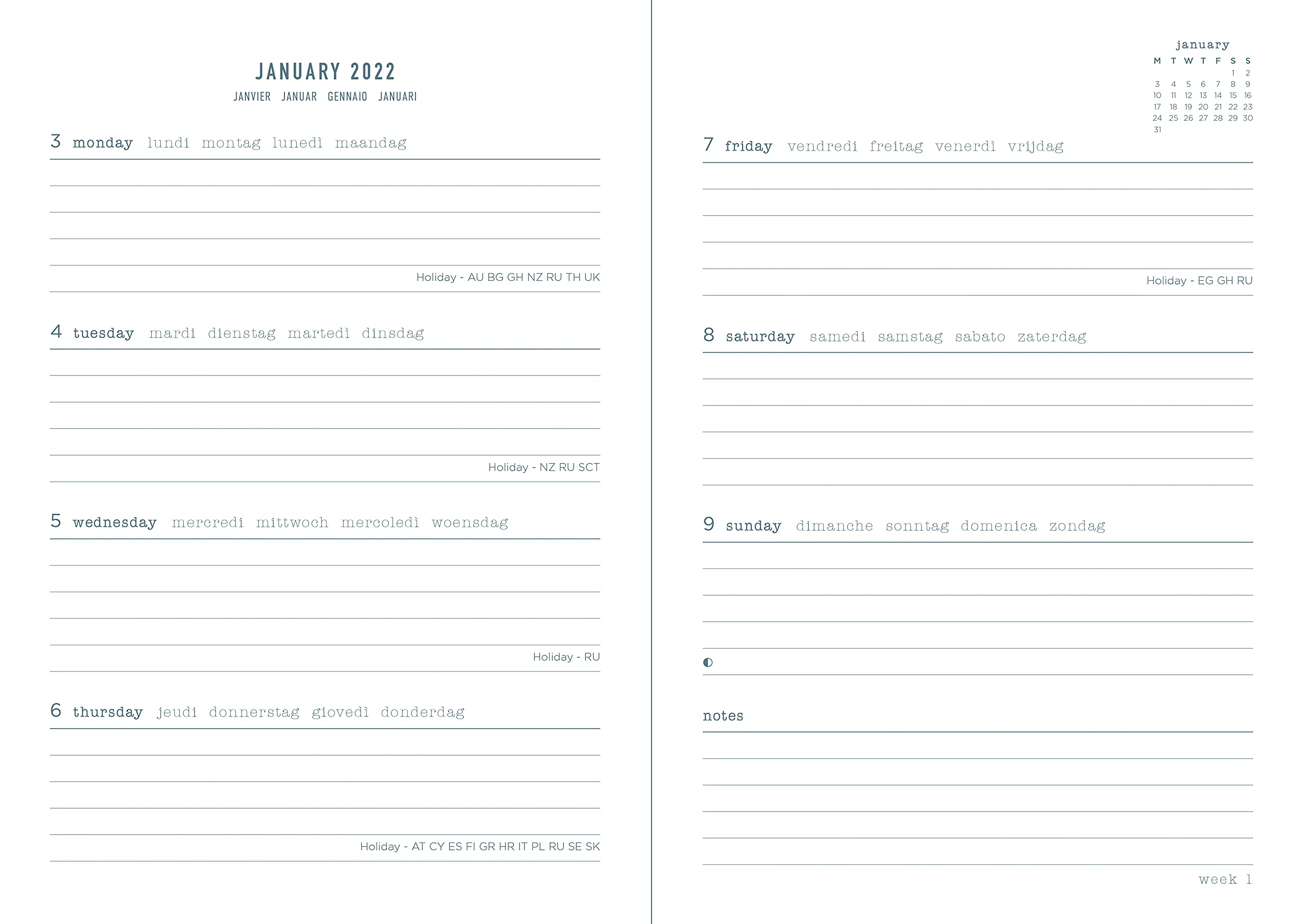 Letts of London Meadow A5 Week to View 2022 Diary - Purple, (22-082075)