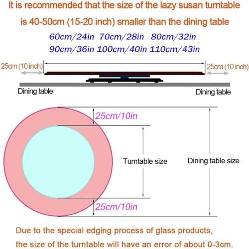 MAGILL Lazy Susan Tempered Glass Turntable Clear Rotating Serving Plate - 24/28/32inch Round Tabletop Rotating Tray Silent & Smooth Easy to Share Food (Color : Clear, Size : 90cm/36in)