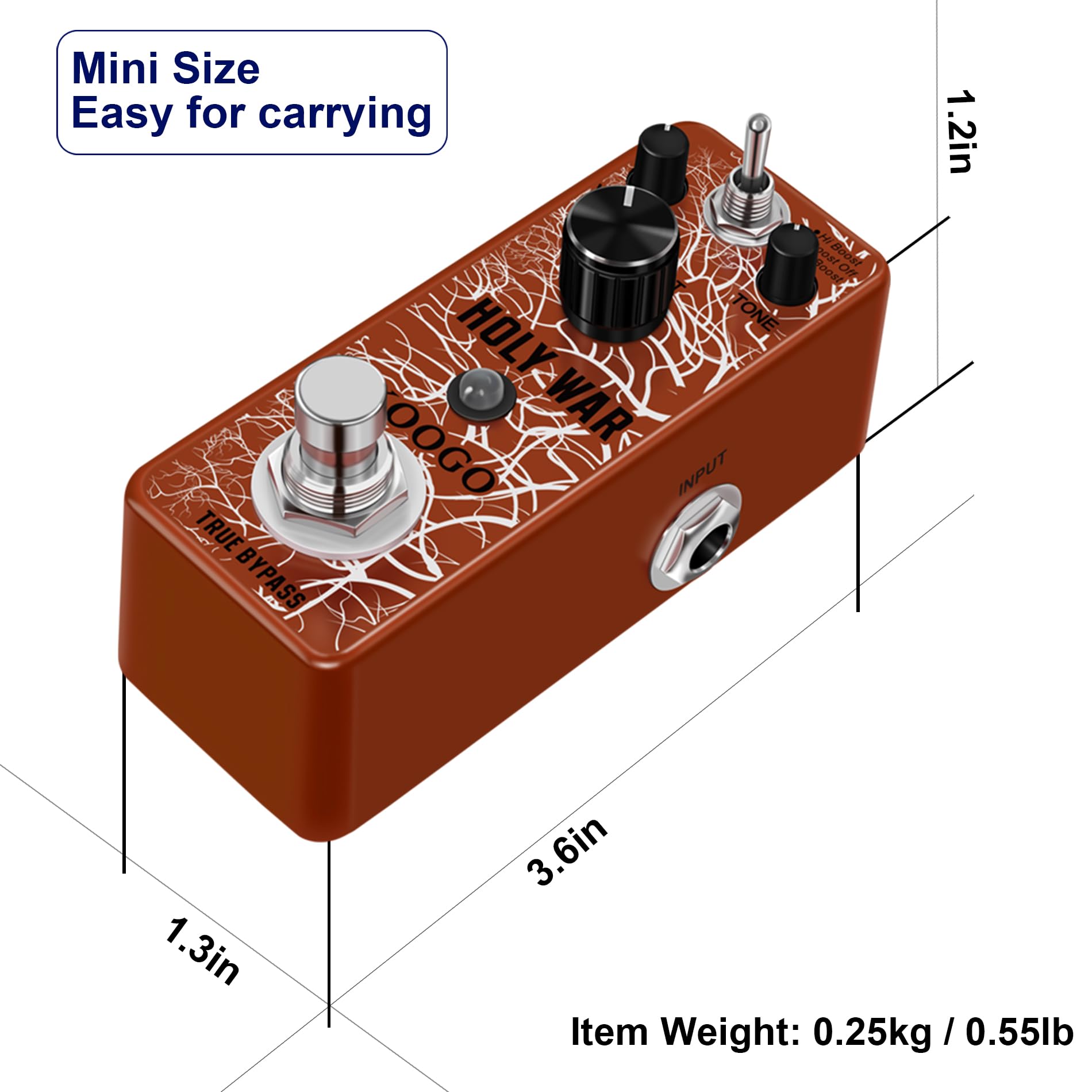 Koogo Heavy Metal Distortion Pedal Holy War Effect Pedals for Electronic Guitar Bass with 3 Modes Hi Boost/Low Boost/Boost Off True Bypass