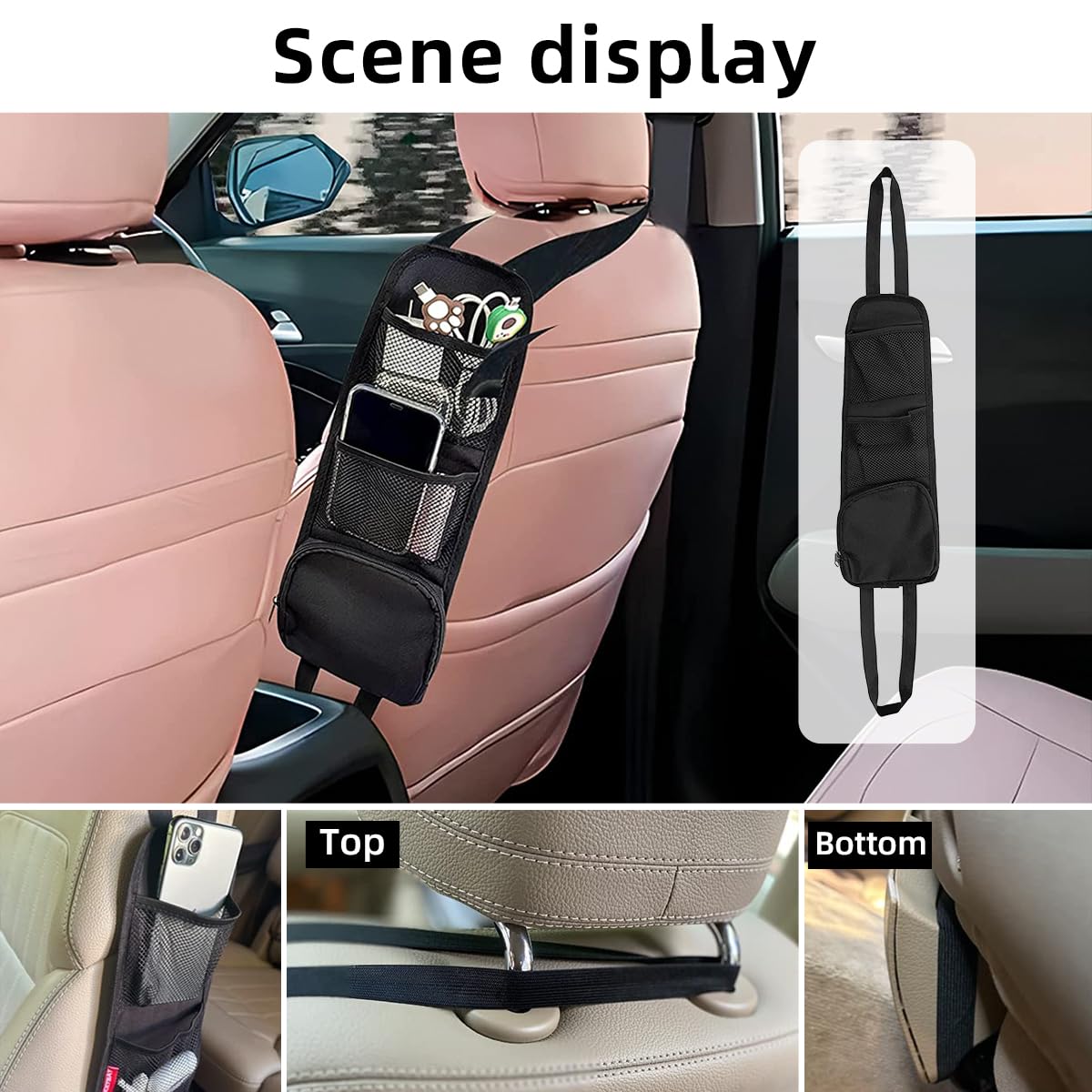 Kewucn 2 PCS Car Seat Side Organizer, Auto Front Seat Storage Hanging Bag, Multifunctional Vehicle Mesh Pocket Hold for Phone, Wallet, Glasses, Universal Accessories for Most Car(Black)