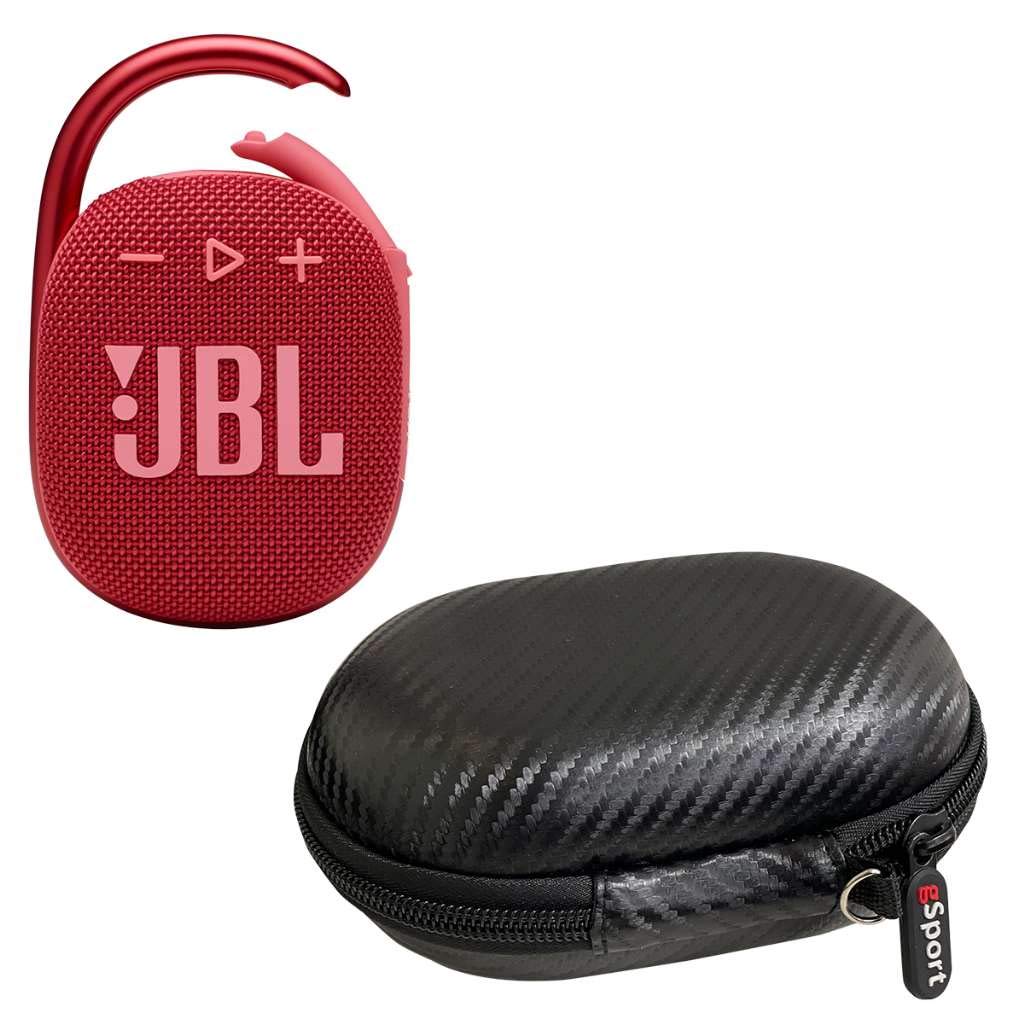 JBL Clip 4 Waterproof Portable Bluetooth Speaker Bundle with gSport Carbon Fiber Case (Red)