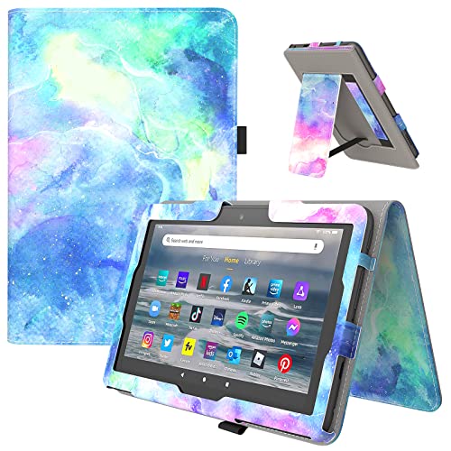 TiMOVO Case Fits All-New Kindle Fire 7 Tablet (7", 12th Generation, 2022 Release), PU Leather Protective Cover with Hand Strap Card Slot, Auto Wake/Sleep, Vertical Horizontal Stand, Dreamy Nebula