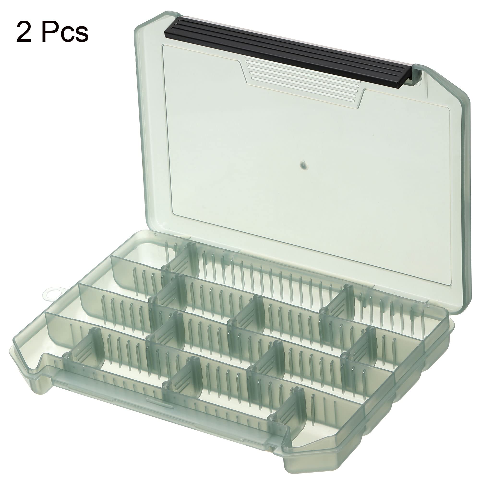 PATIKIL Waterproof Fishing Lure Box, 2 Pack Plastic Fish Tackle Tools Storage Organizer Container, Clear Gray