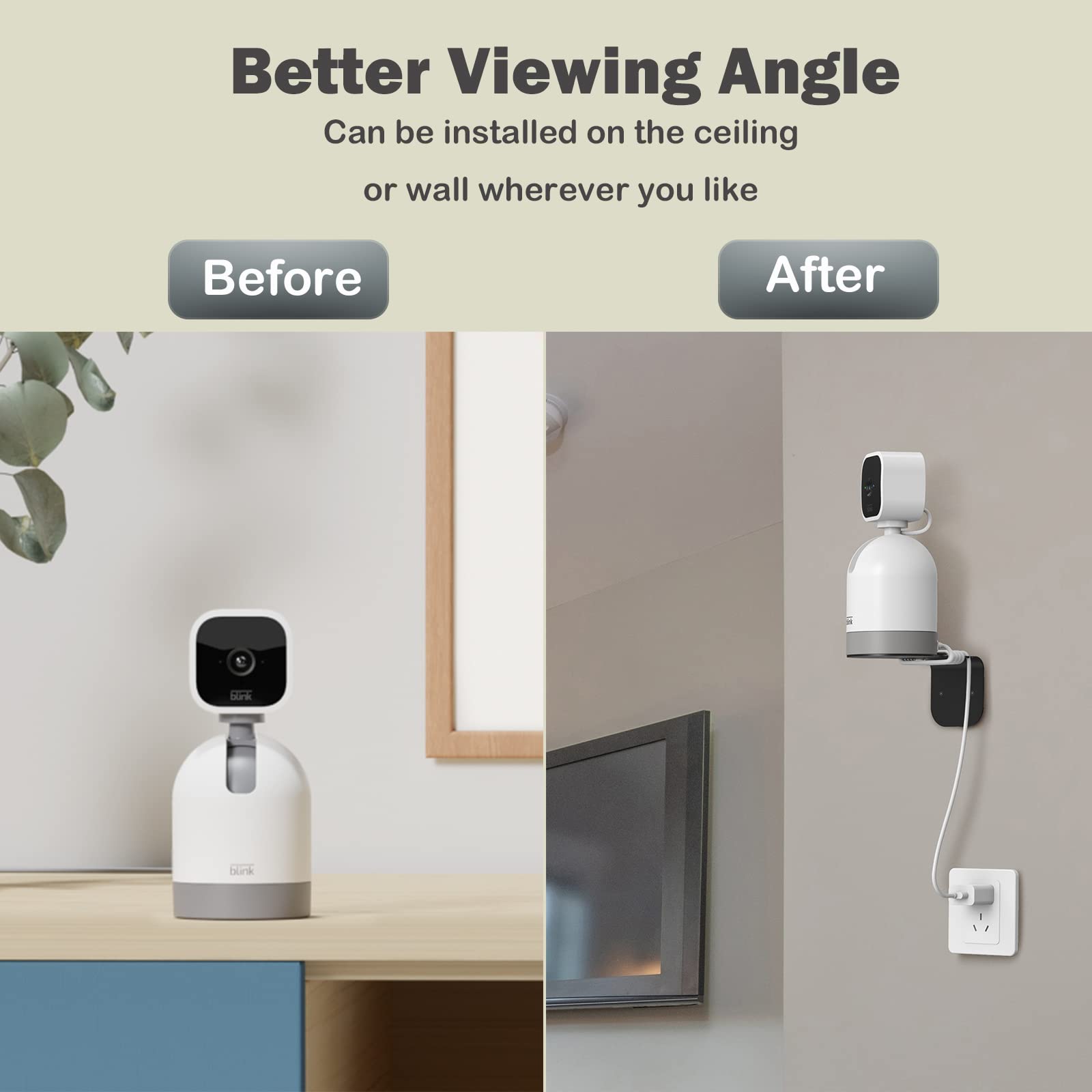 Wall Mount for Blink Mini Pan-Tilt Camera, Stainless Steel Wall Mount Bracket/Holder, Easy to Install(3M Adhesive Mount or Screws Installation) (Metal Blcak)