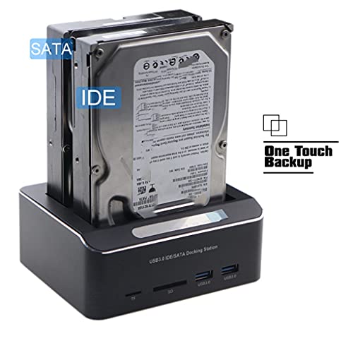 VIBY Dual Bay USB 3.0 to SATA IDE External Hard Drive Docking Station with 2-Port Hub Card Reader 2.5/3.5 Inch SATA/IDE HDD