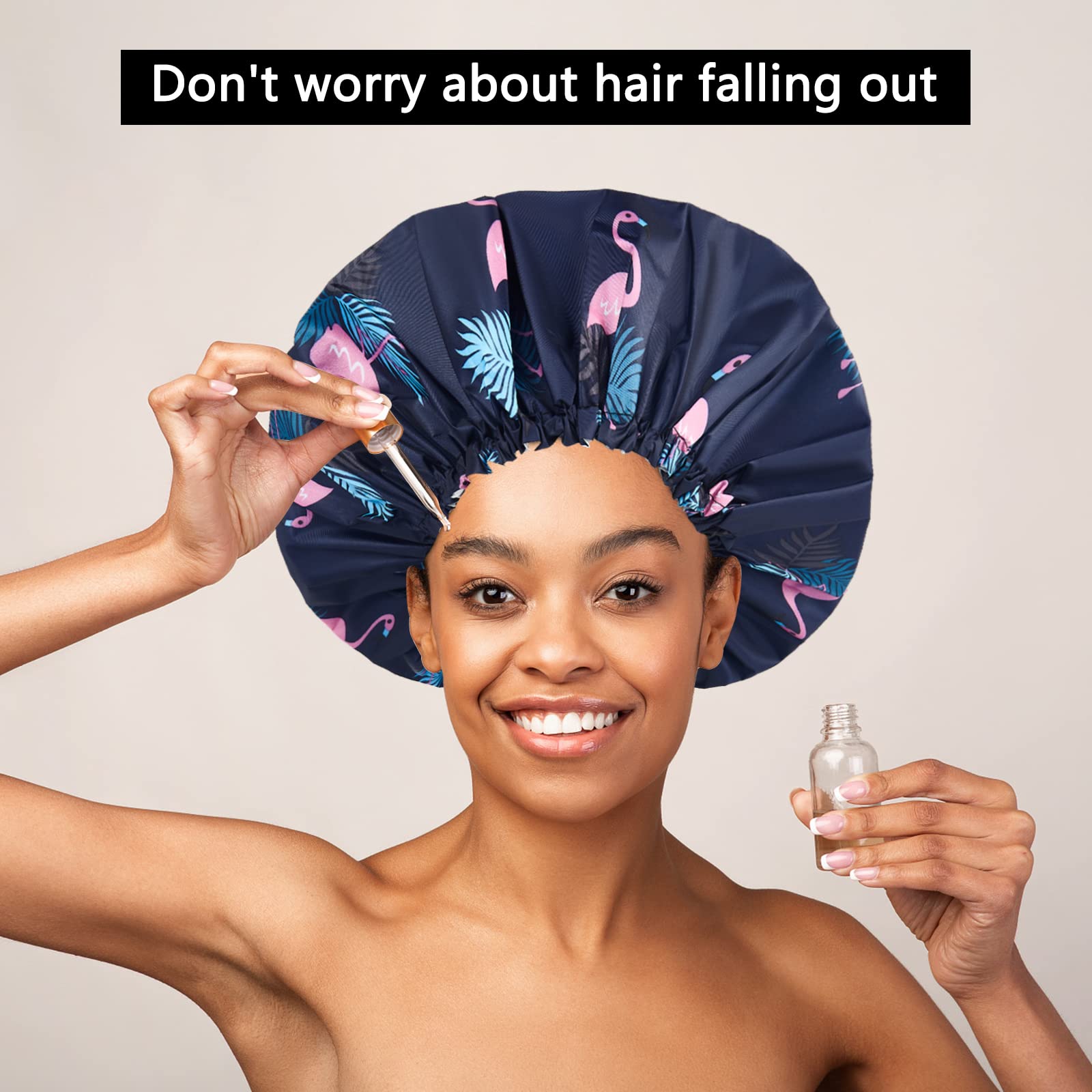 TRENDYSUPPLY Shower Cap, Large Adjustable & Reusable, Double-Layer for Dreadlocks, Waterproof Bath Cap for Women, Girls, Braids, SPA, Long Hair(flamingo)