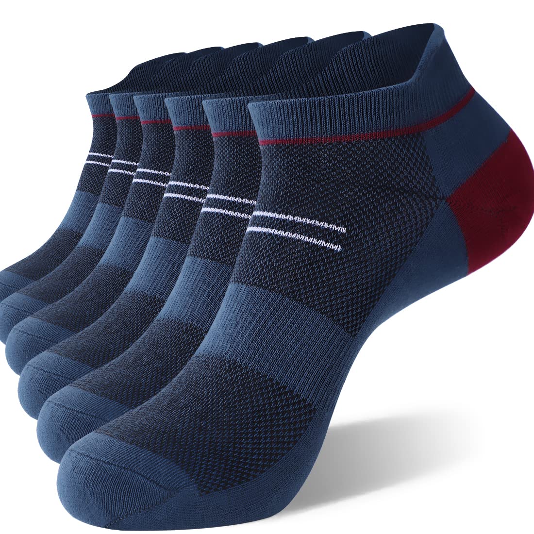 pureluca No Show Socks Ankle Low Cut Socks for Mens, Non Slip, 6 Pairs, Blue