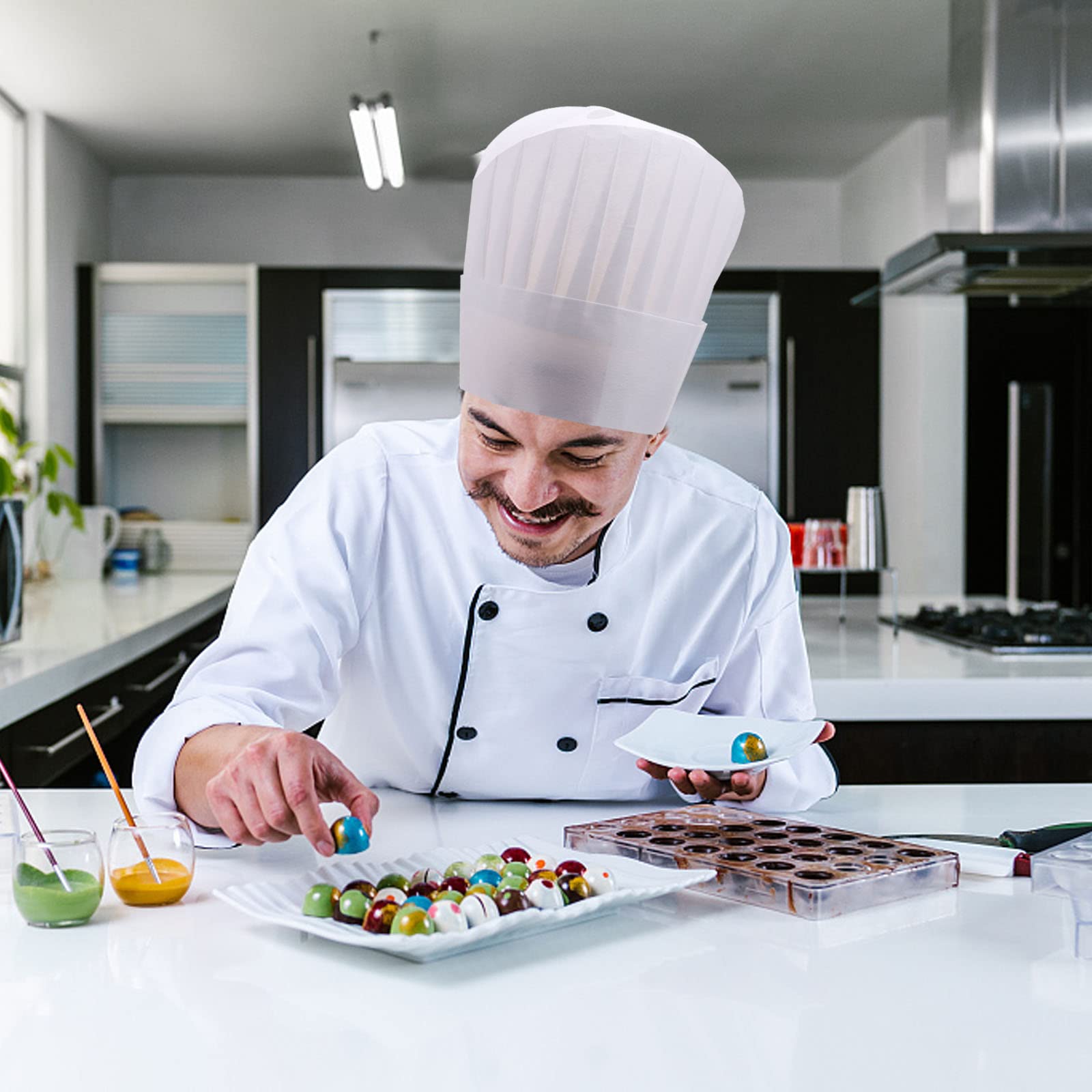 Tbestmax 20 Pcs Disposable Chef Hat Set Soda Jerk Paper Cap for Restaurant Party Baker Kitchen Catering Cooking Tall Type
