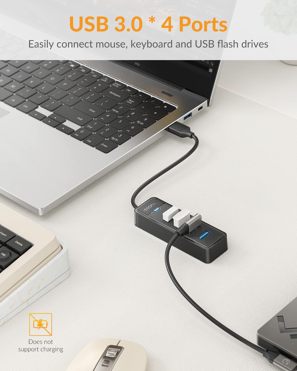 USB C Hub, iDsonix 4-Port USB C Hub 3.0 for Laptop, Portable Travel USB Hub 3.0 with LED Indicator for MacBook, Mac Pro/Mini, iMac,Linux, Windows, Mac OS, LinuxFlash Drive, HDD