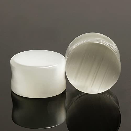 Kokoma White Cat Eye Organic Stone Ear Plugs (Plug gauge=16mm(5/8"))