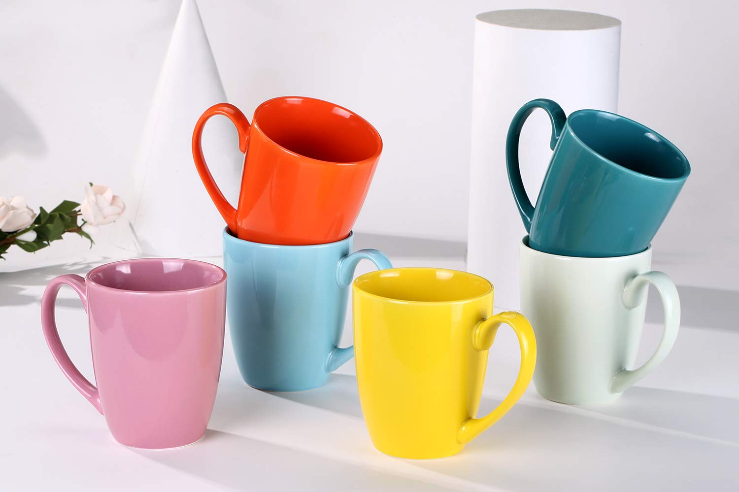 MIWARE 13 Ounce Porcelain Mugs, Set of 6, Tea and Coffee Mug Set, Multicolor (Multicolor, 13OZ)