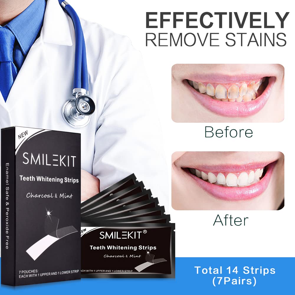 Teeth Whitening Strips Black Strips for Non-Sensitive Professional Effect Teeth Whitening Non-irritating Non-Peroxide Ingredients of 28 Whitener Strips (14 Treatments) (Mint)