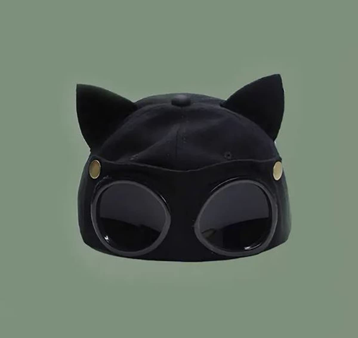 Retro Aviator Hat Glasses Peaked Cap Sunglasses Cat Ears Baseball Cap Hip Hop Mask (Black)
