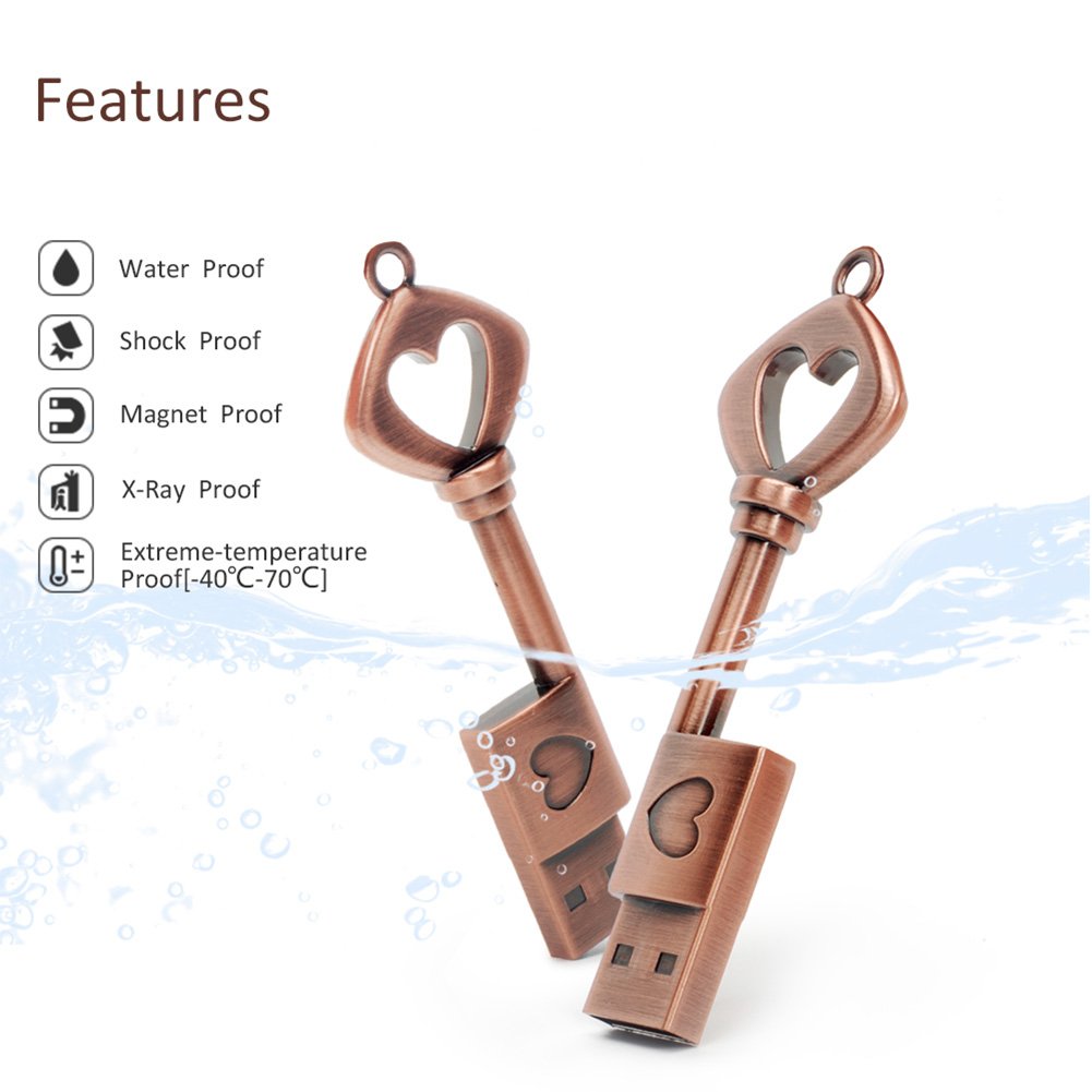 LEIZHAN Metal Key USB Flash Drive 5 Pack 16GB Love Heart Shape Thumb Drive USB Computer Memory Stick Pen Drive Graduation Gift Pendrive