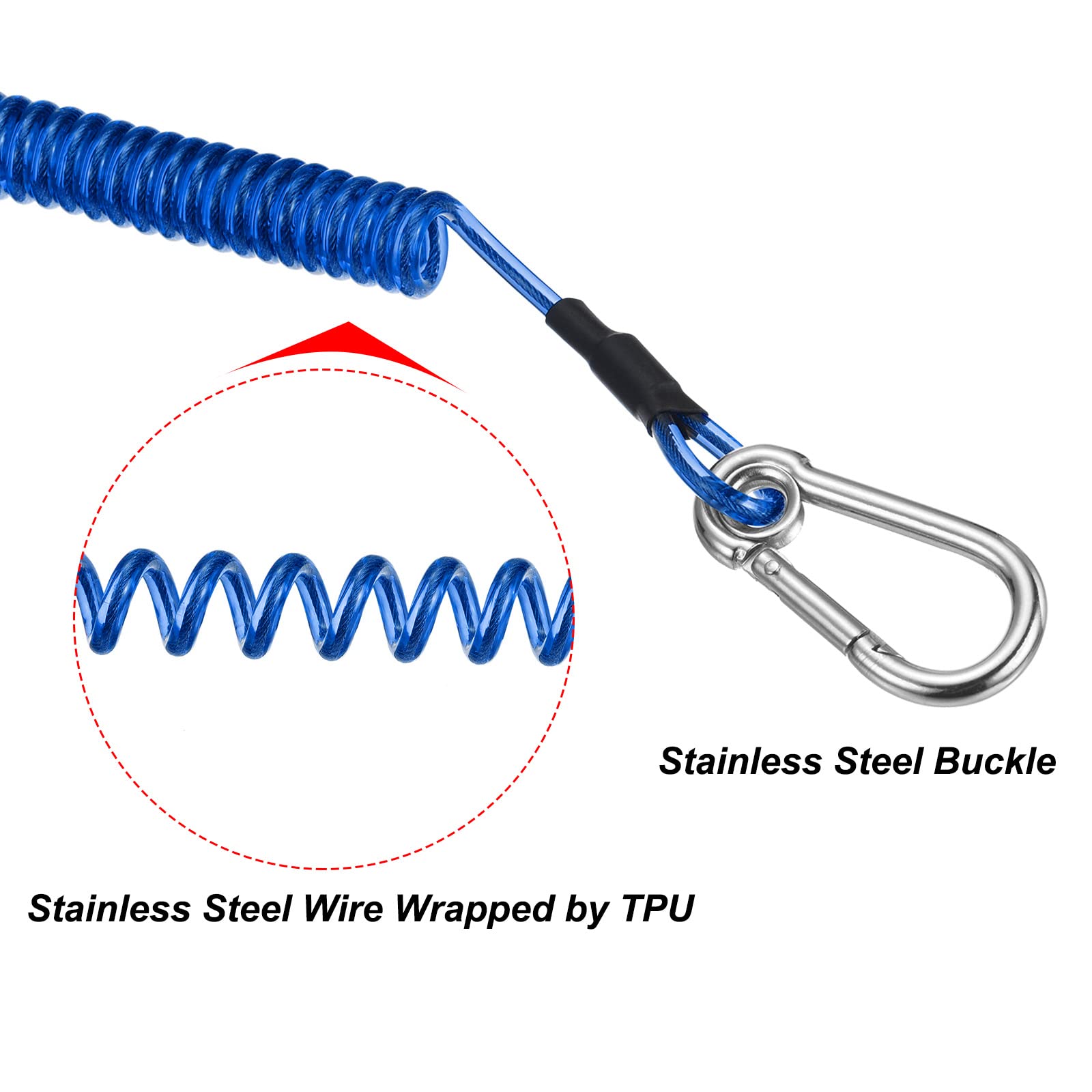 PATIKIL 9.8ft Fishing Coiled Lanyard, 2 Pack Heavy Spring Safety Rope Cord Tool Lanyard Retractable with Steel Snap Clip for Rods Tackle Paddles, Blue