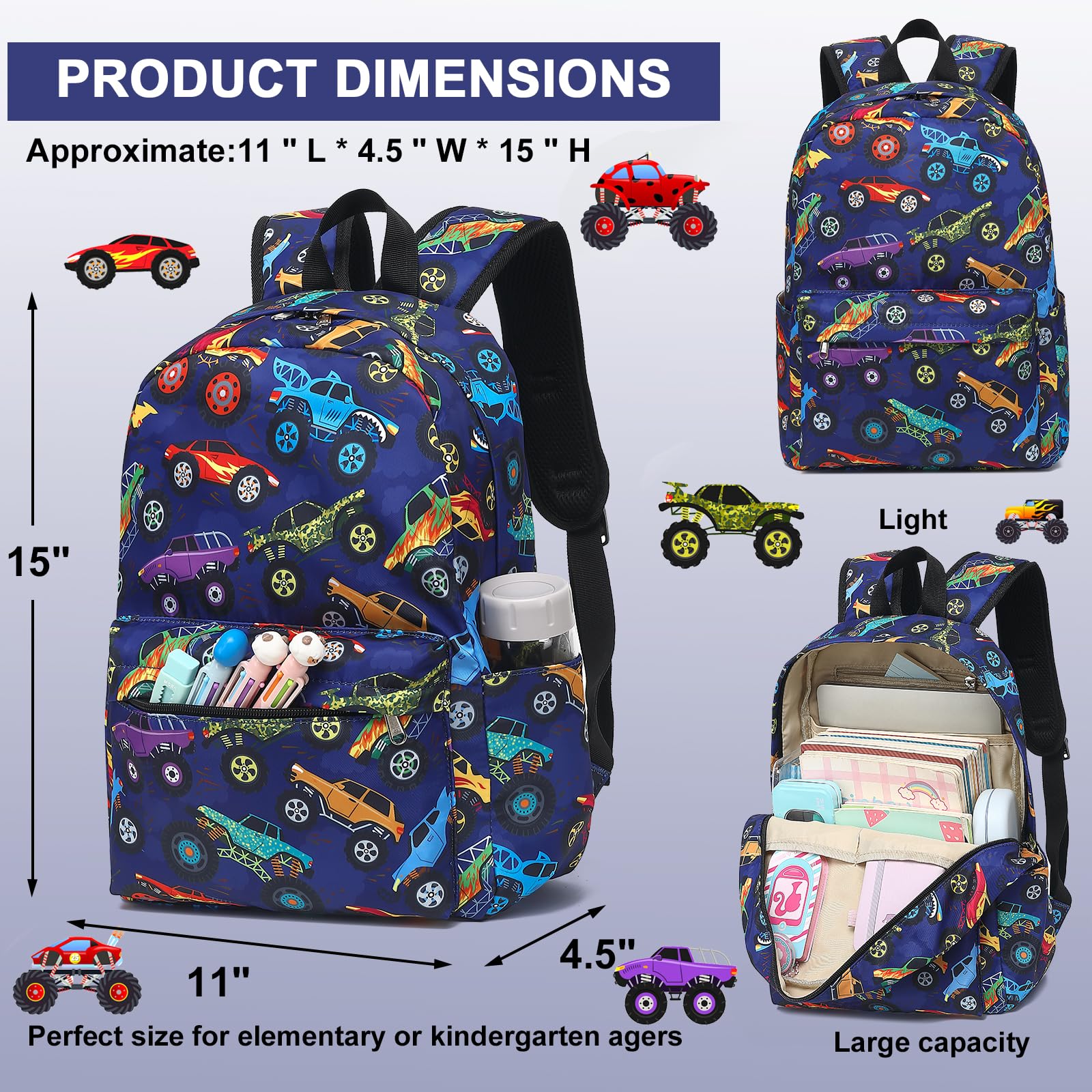 LEDAOU Kids School Backpack with Lunch Box for Boy Kindergarten BookBag School Bag Preschool Kindergarten Toddler Backpack (Rabbit Butterfly)
