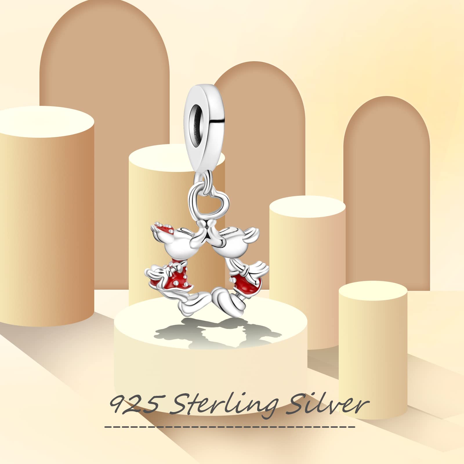 RMMY Mickey&Minnie Kissing S925 Silver Charm for Bracelet Necklace Sterling Silver Dangles for Women