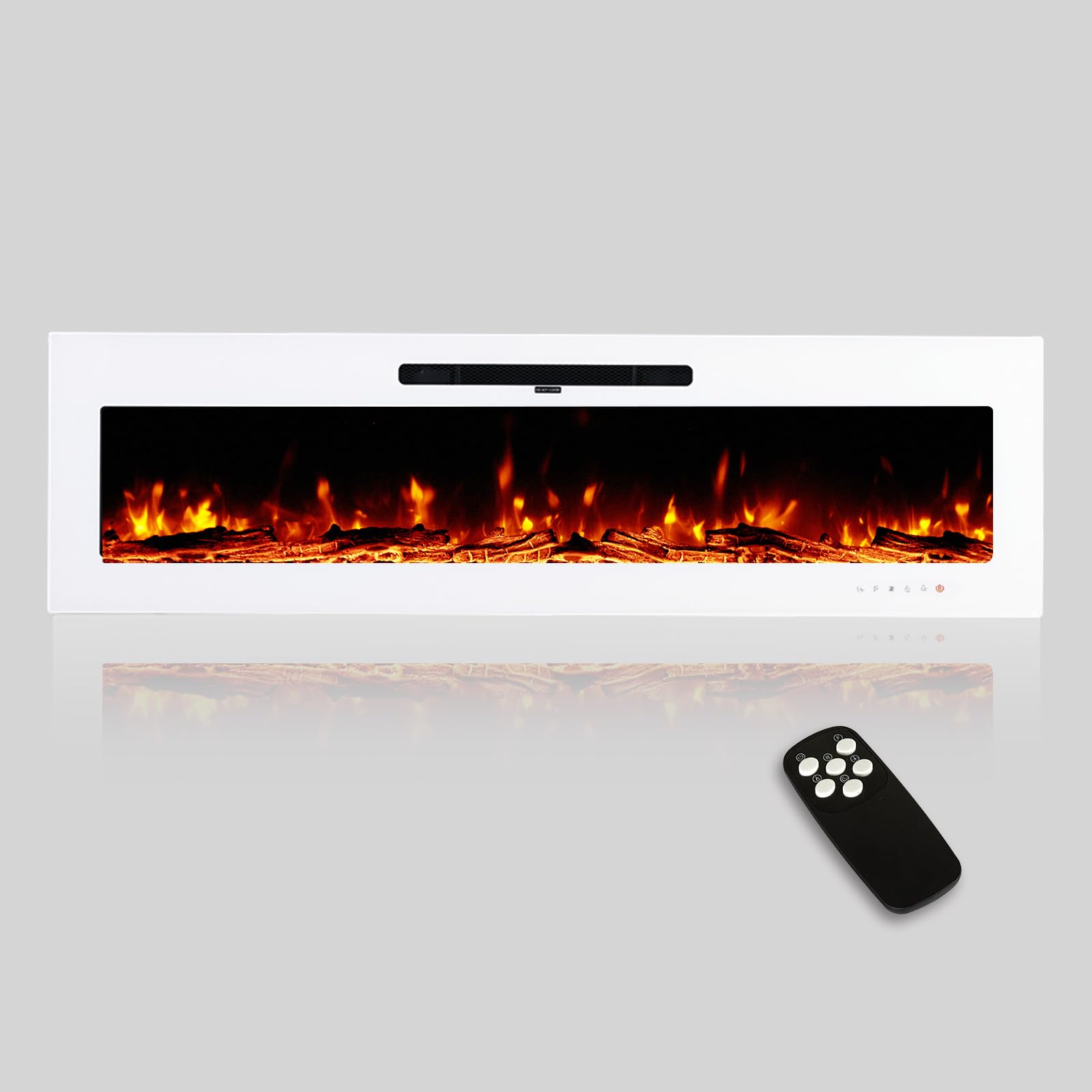 LUXOAK 60" Recessed and Wall Mounted Electric Fireplace with Adjustable Flame Brightness, Mirrored Fireplace Freestanding with Legs, Remote Control & Touch Screen, Low Noise, White