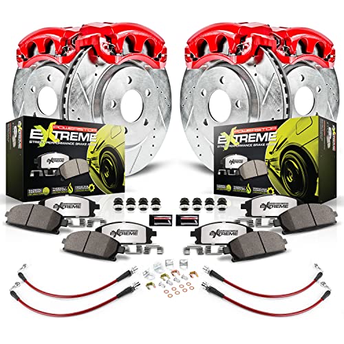 Power Stop Front and Rear KCH11330-26 Z26 Street Warrior Brake Pad Rotor Caliper and Hose Kit
