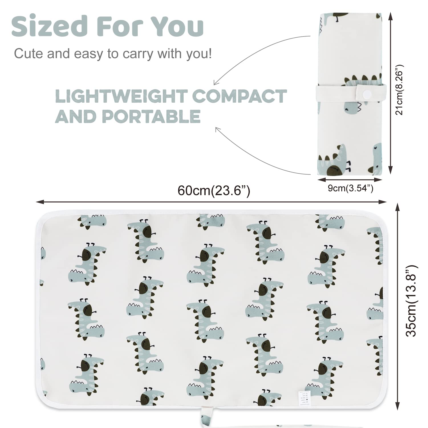 TDIAPERS Baby Changing Pad, Portable Baby Changing Pad Waterproof Reusable, Travel Changing Mat for Newborn Baby(Little Dinosaur)