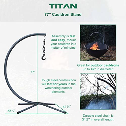 TITAN GREAT OUTDOORS Cauldron Stand 77†Heavy Duty with Chain