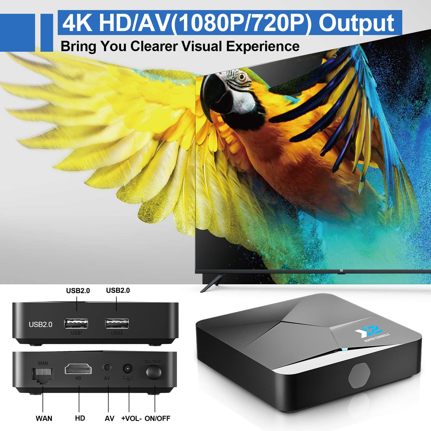 Retro Game Console Super Console X2 with 100,000+Games,Video Game Console with EmuElec 4.5&Android TV 9.0 System,Plug&Play 4K HD Emulator Console Compatible with Most Emulators,2.4+5G,BT 5.0 (256GB)